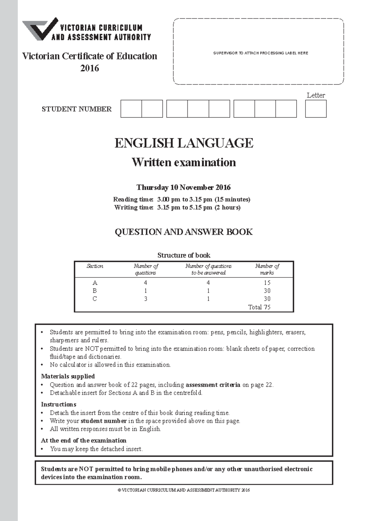 2016 englang-cpr-w - English Language 2016 VCAA exam - ENGLISH LANGUAGE Written examination ...