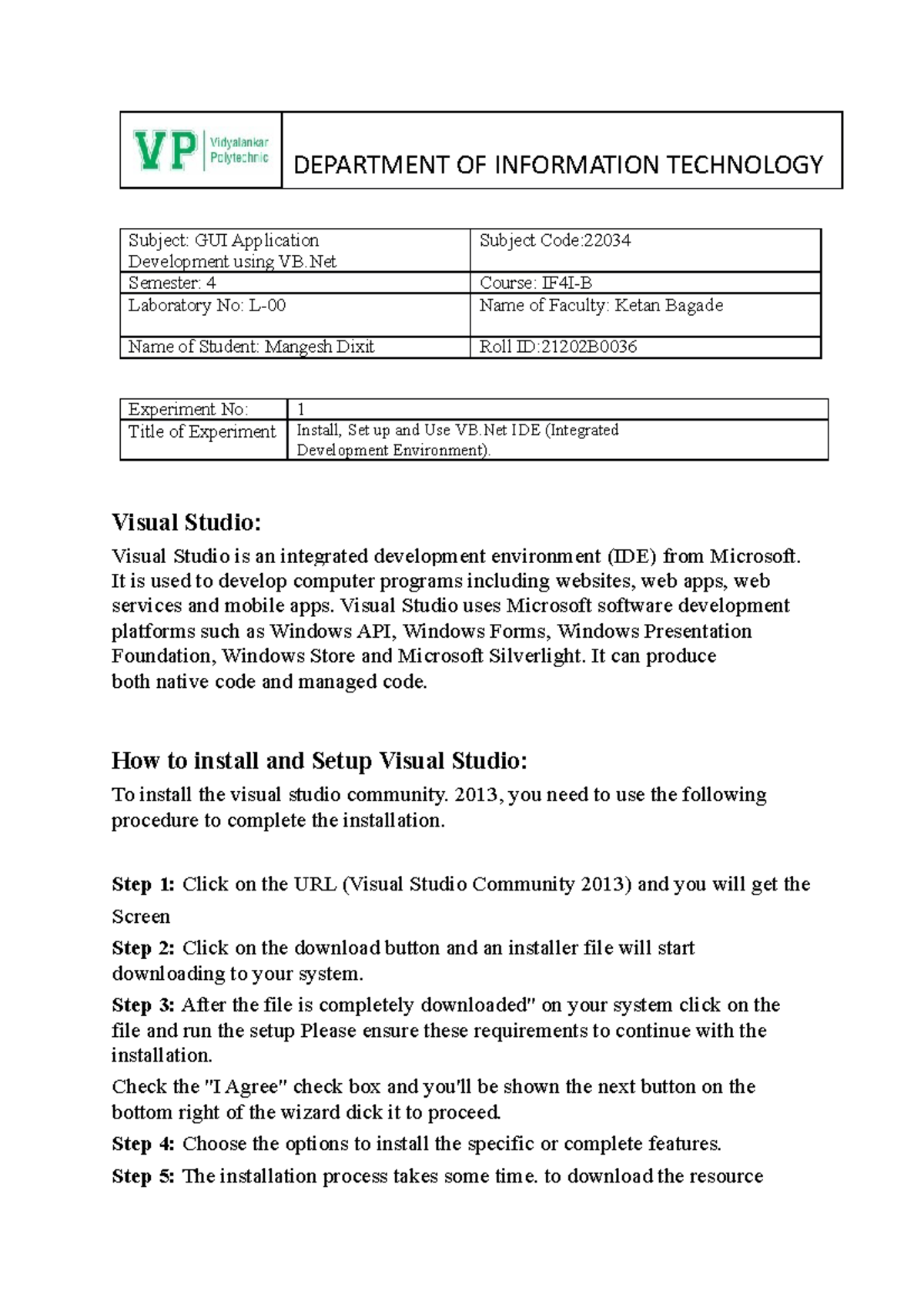 Gad practical 123 - DEPARTMENT OF INFORMATION TECHNOLOGY Subject: GUI Application Development ...