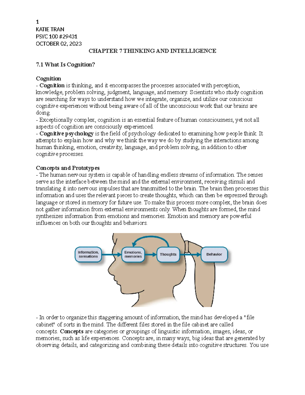 Chapter 7 Thinking AND Intelligence - KATIE TRAN PSYC 100 OCTOBER 02 ...