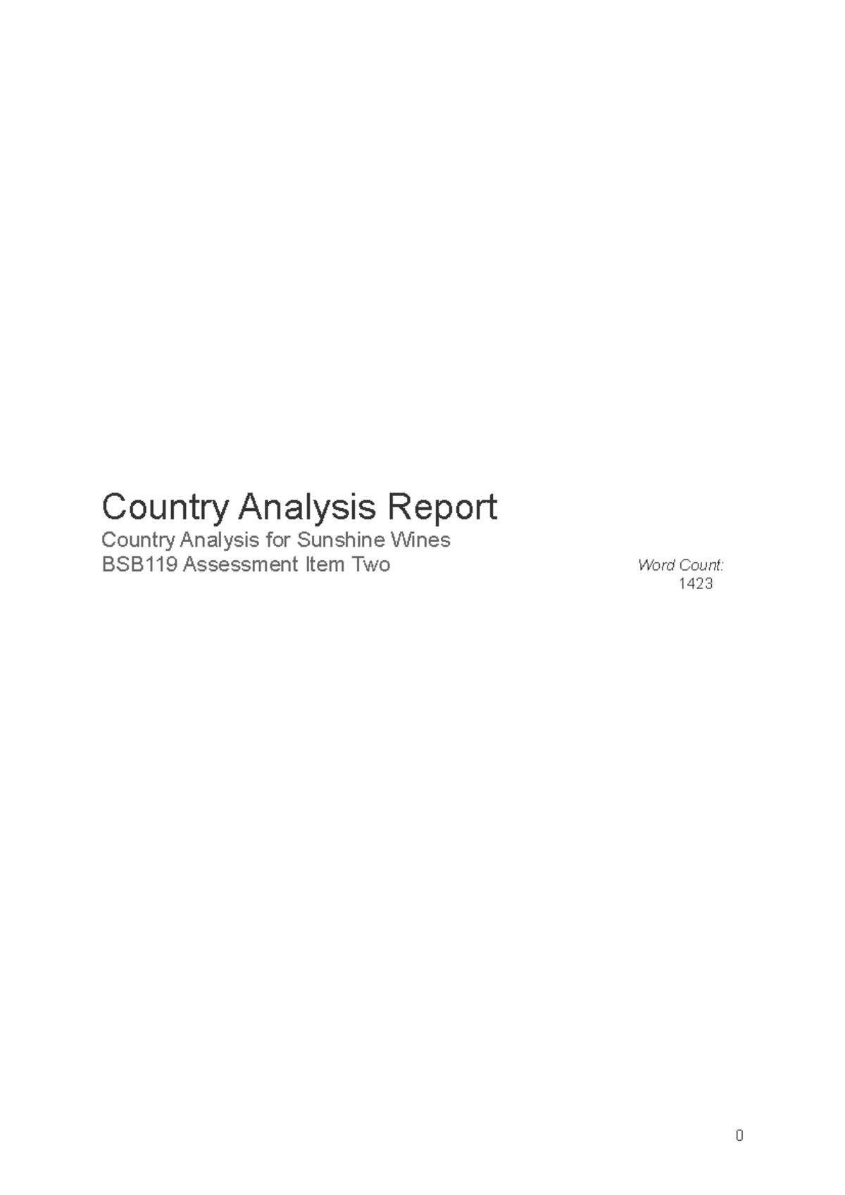 Assessment Two - Country Analysis Report - Country Analysis Report ...