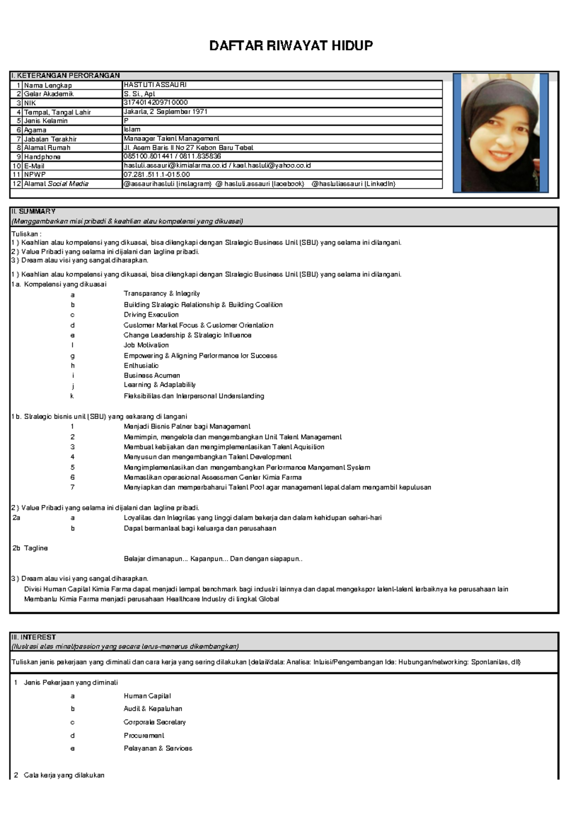 CV Hastuti Assauri (contoh) - 1 Nama Lengkap 2 Gelar Akademik 3 NIK 4 ...