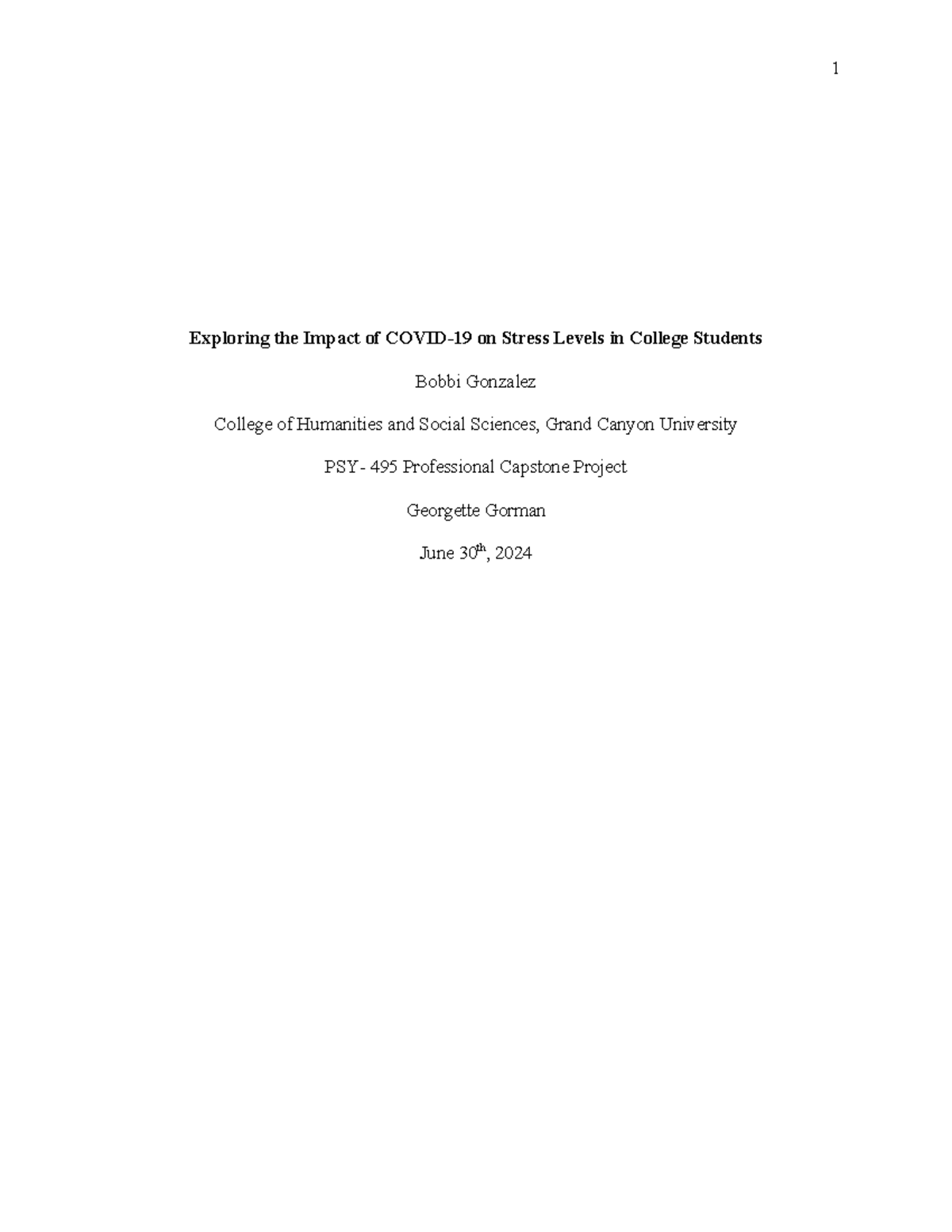 NEW PSY- 495 Professional Capstone Project done - Exploring the Impact ...