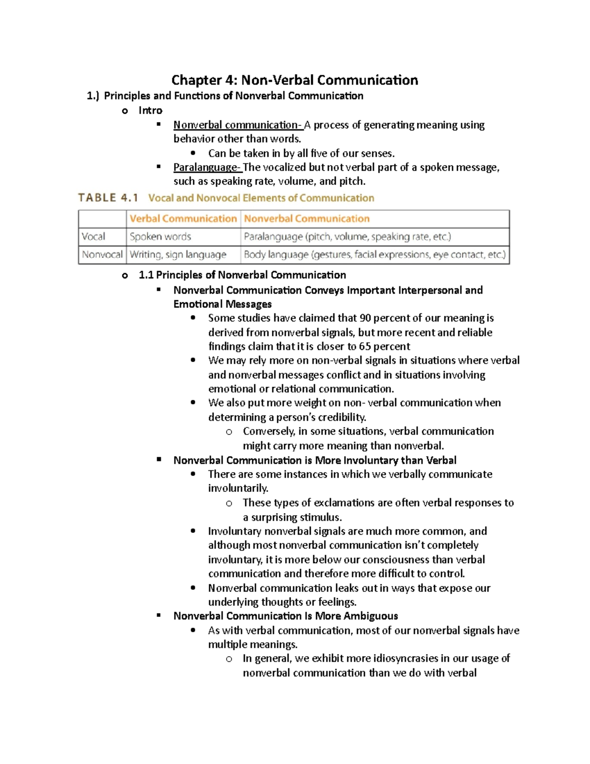Chapter 4 Speech - Chapter 4: Non-Verbal Communication 1.) Principles ...