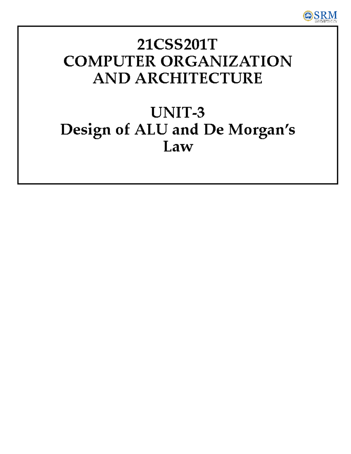 Unit-3 - ppt - 21CSS201T COMPUTER ORGANIZATION AND ARCHITECTURE UNIT- 3 ...