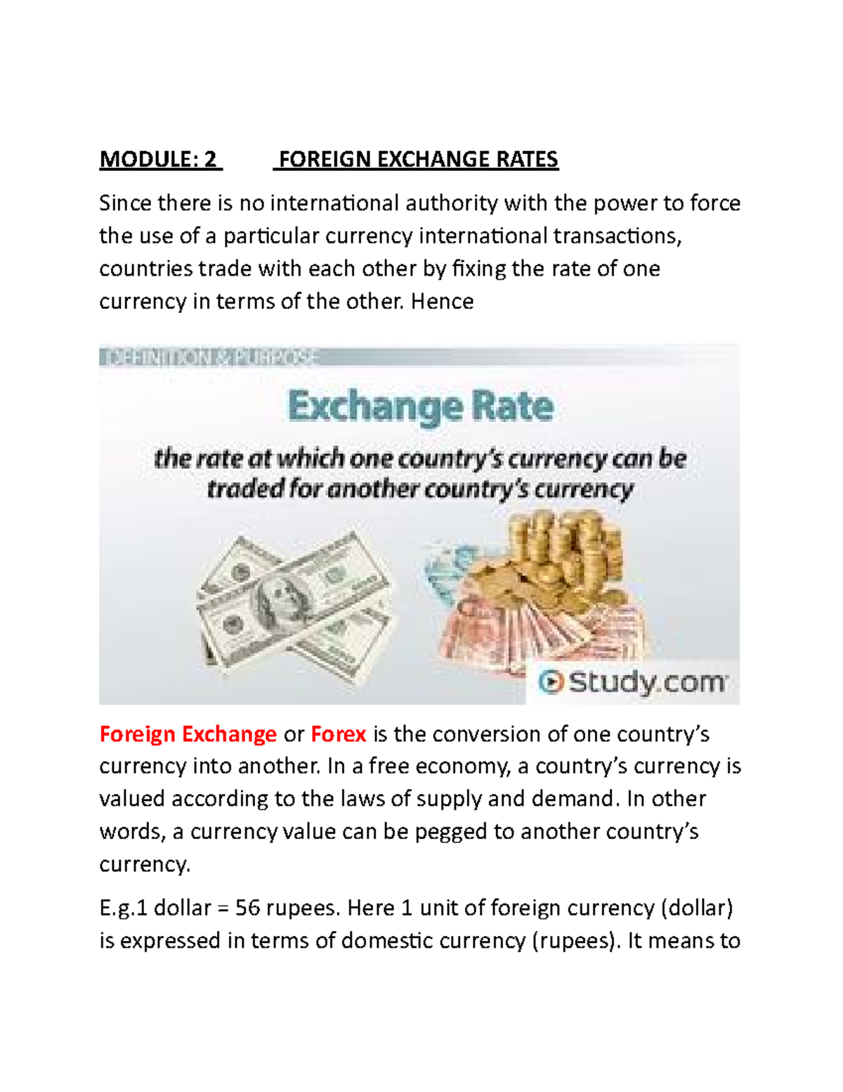 Foreign Exchange - Copy - MODULE: 2 FOREIGN EXCHANGE RATES Since there ...