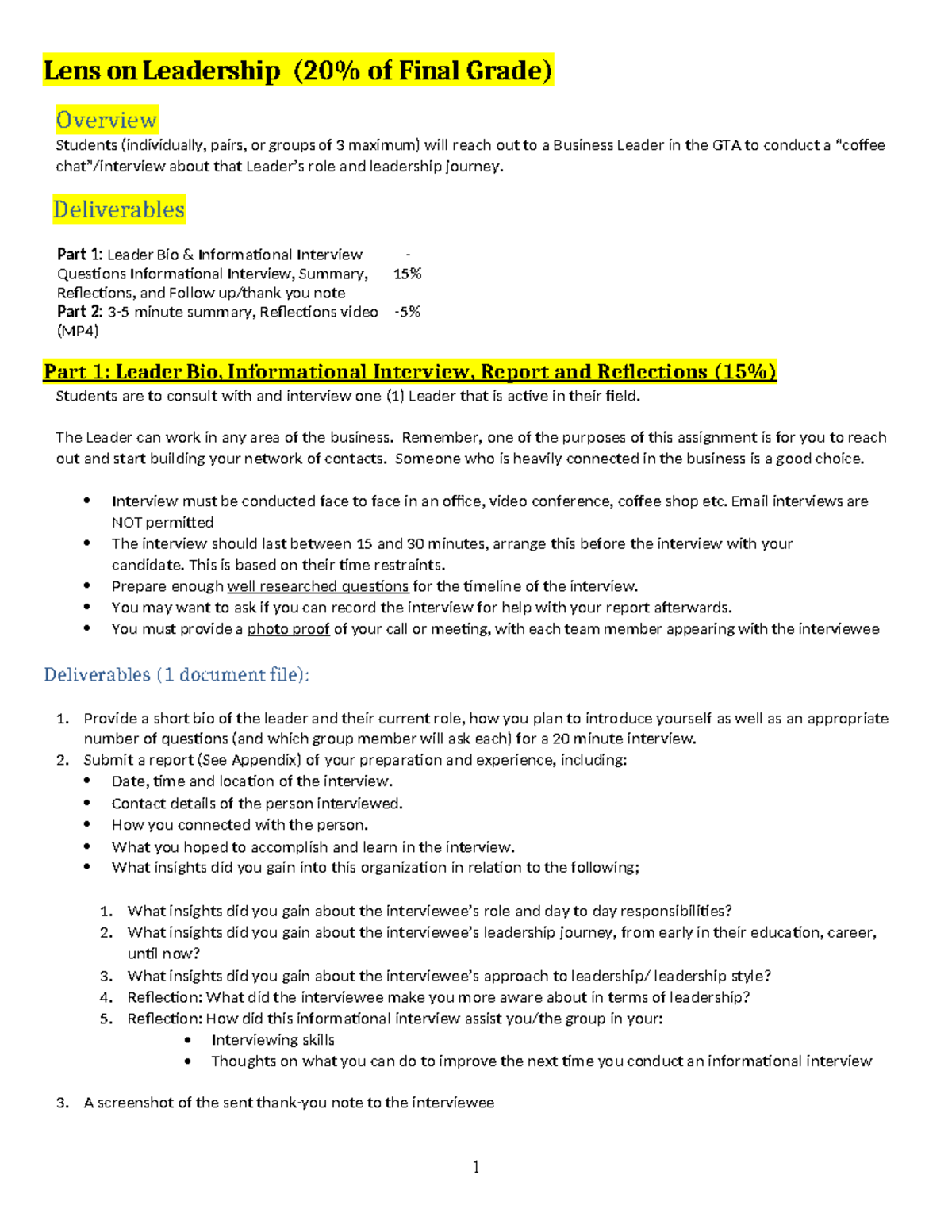 Lens on Leadership - csc - Lens on Leadership (20% of Final Grade ...