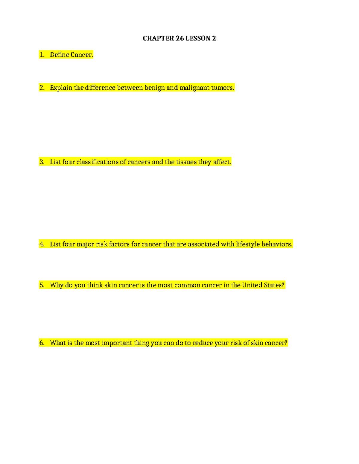 Chapter 26 Lesson 2-1 - Assignments - CHAPTER 26 LESSON 2 Define Cancer ...