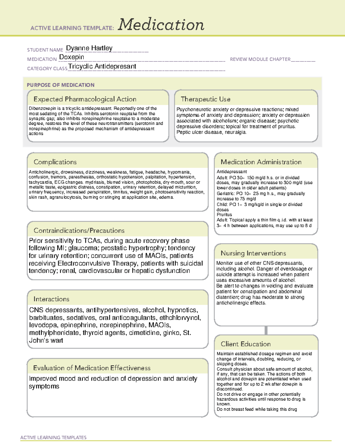 Doxepin - ATI Active Learning Templates - ACTIVE LEARNING TEMPLATES ...