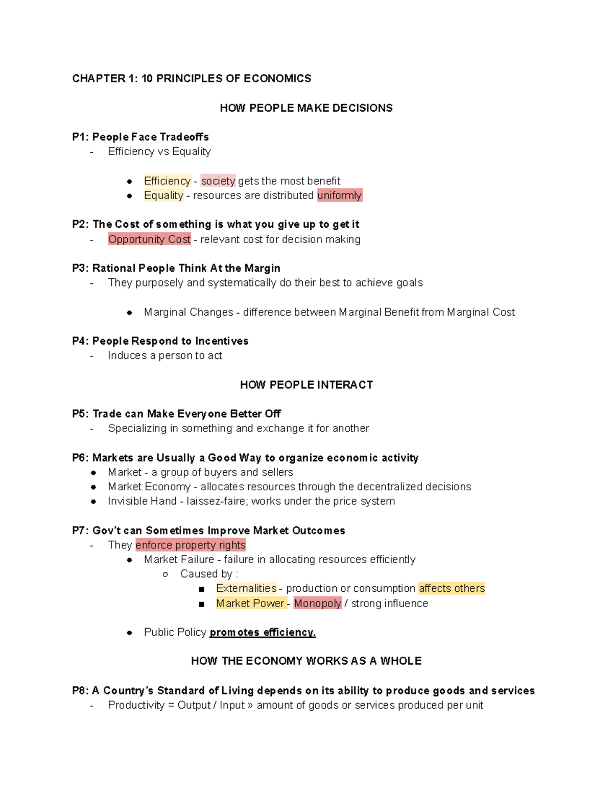 ECON CH1 - yea - CHAPTER 1: 10 PRINCIPLES OF ECONOMICS HOW PEOPLE MAKE ...