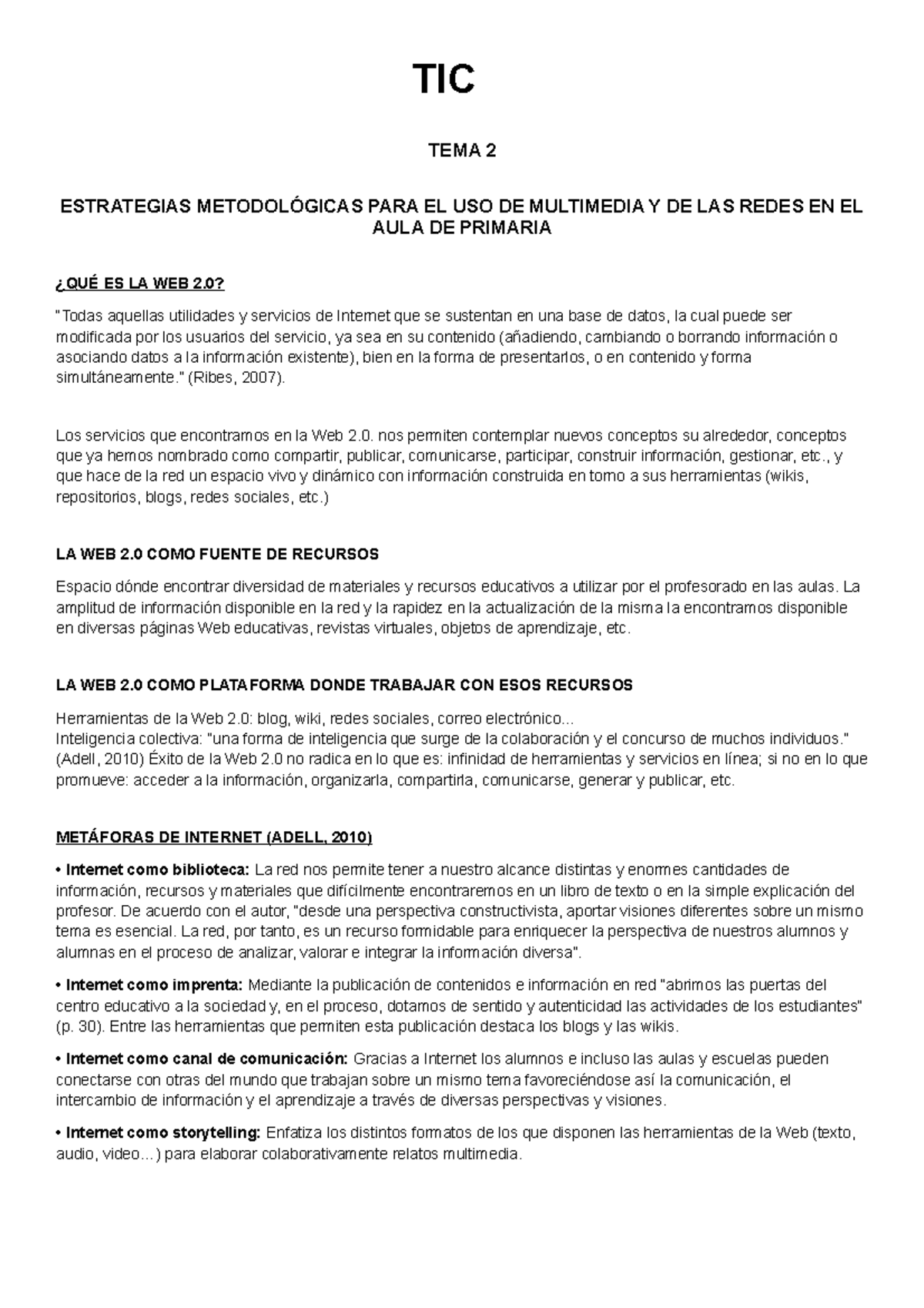 TIC TEMA 2 Resumen - TIC TEMA 2 ESTRATEGIAS PARA EL USO DE MULTIMEDIA Y DE LAS REDES EN EL AULA ...