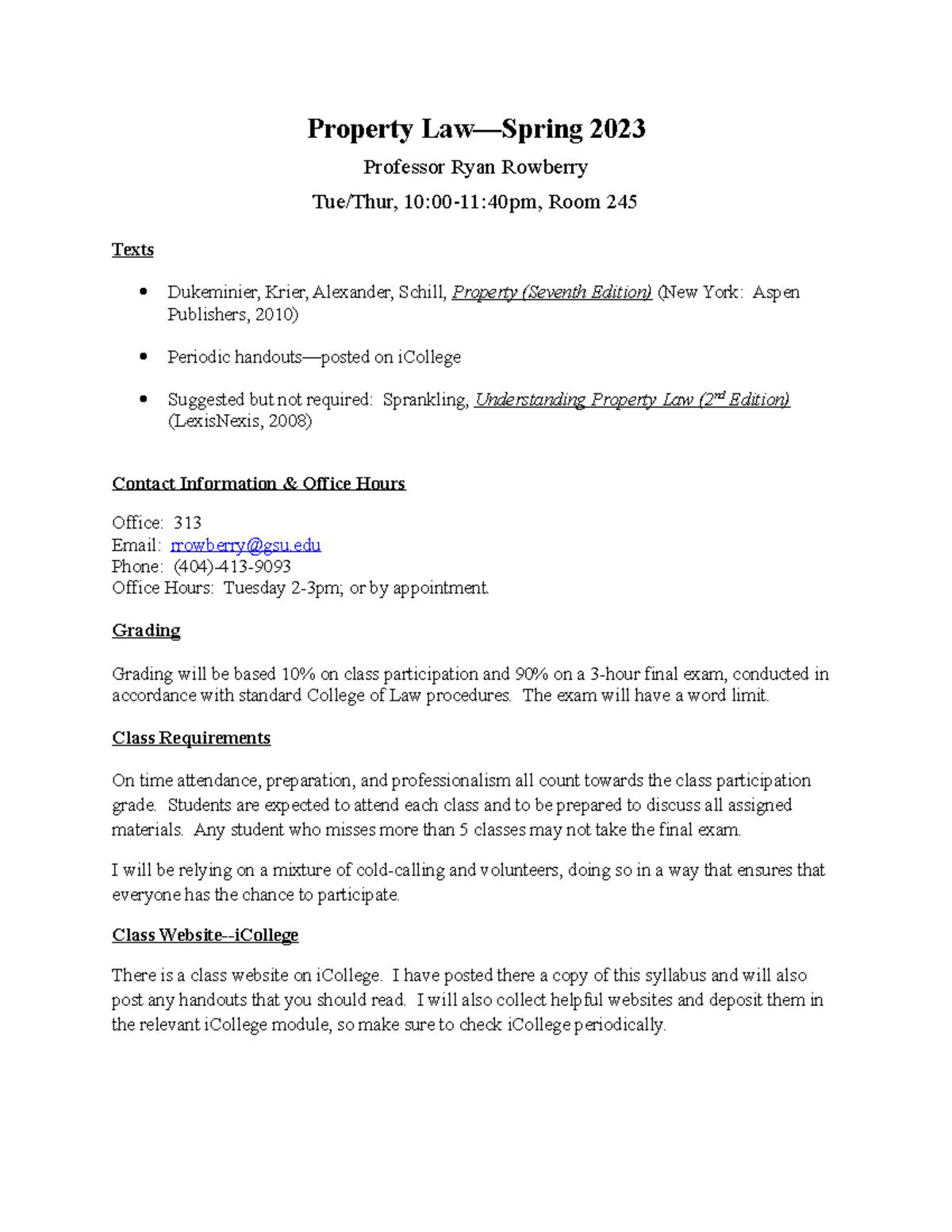 Property Law Syllabus-Spring 2023-Rowberry - Property Law—Spring 2023 ...