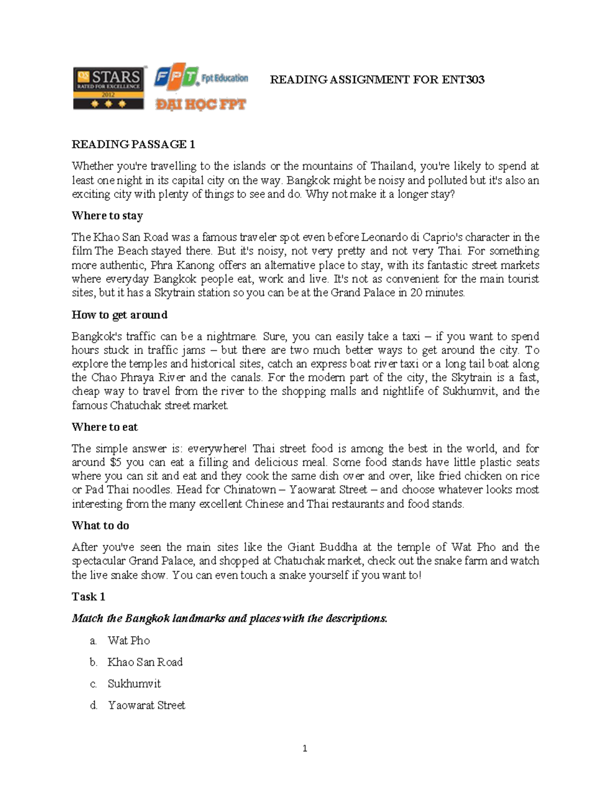 ENT303 Reading assignment - READING ASSIGNMENT FOR ENT READING PASSAGE 1 Whether you're ...