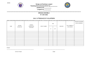 Brigada Eskwela FORM 3 Resource Mobilization FORM - Sangay ng Paaralang ...