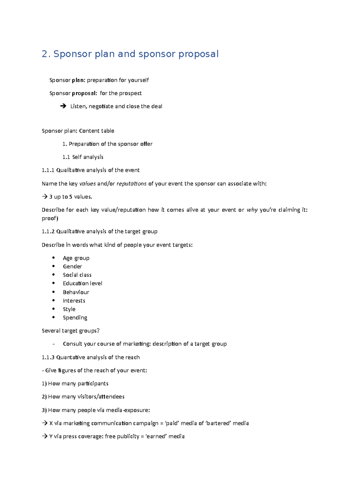 Sponsorplan en sponsor proposal - 2. Sponsor plan and sponsor proposal ...