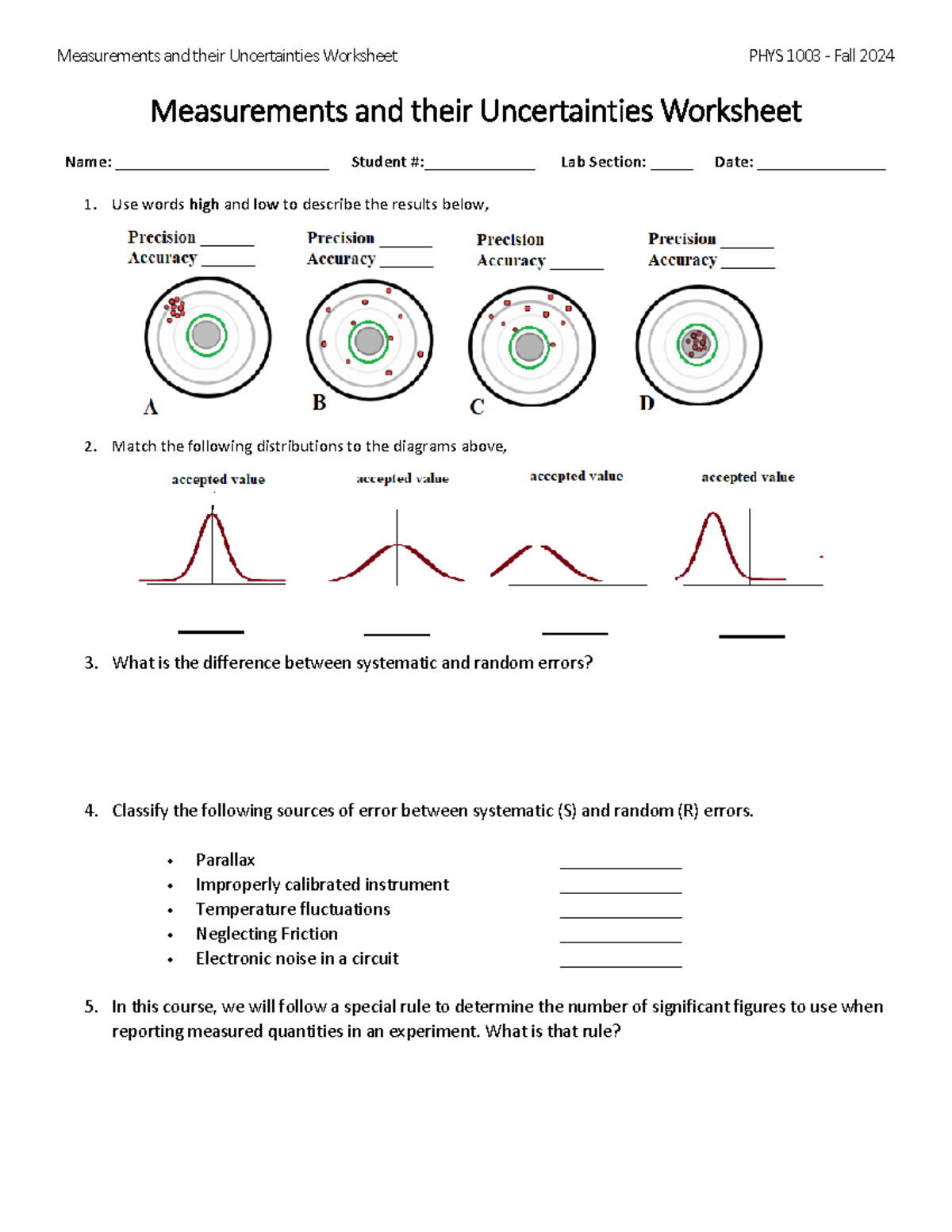 PHYS 1004 – Tutorial 1 - Errors and Uncertianty - Measurements and ...