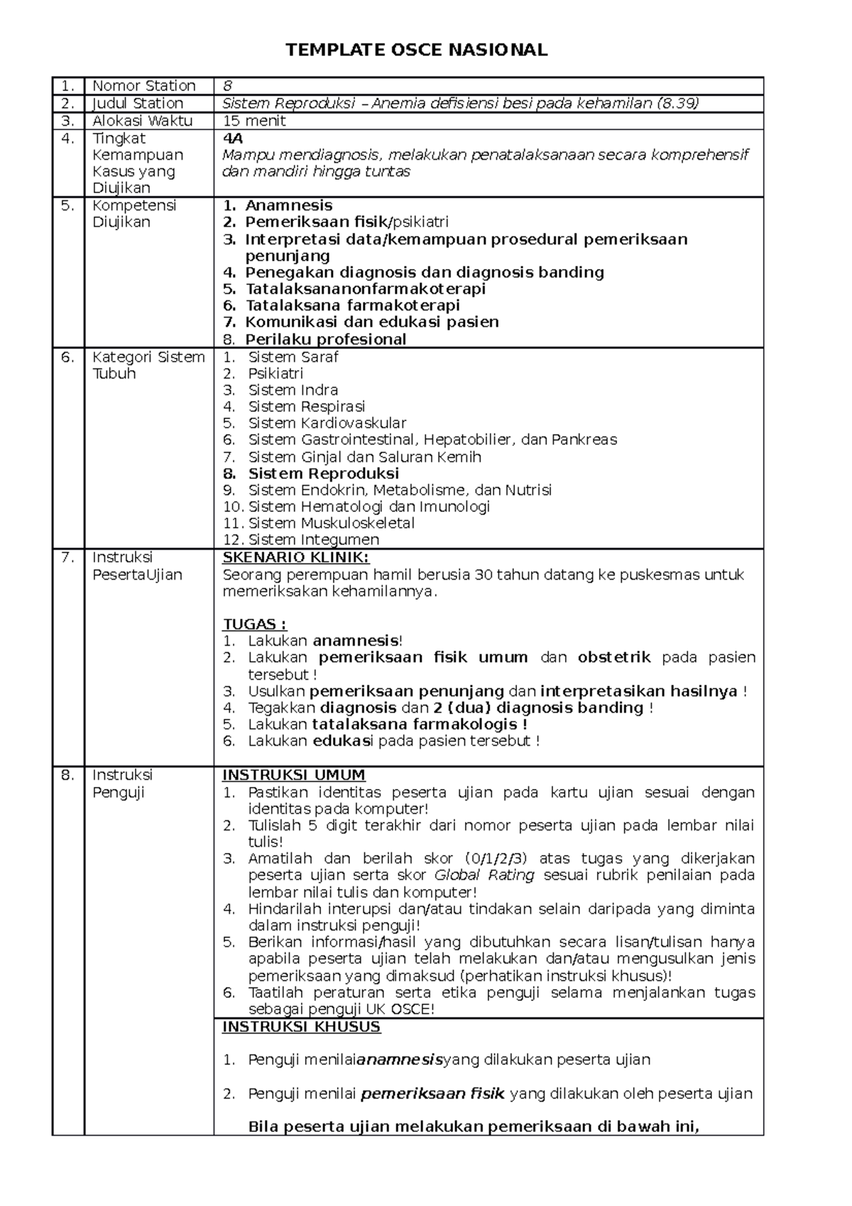 Template OSCE Nasional 4 - TEMPLATE OSCE NASIONAL Nomor Station 8 Judul ...