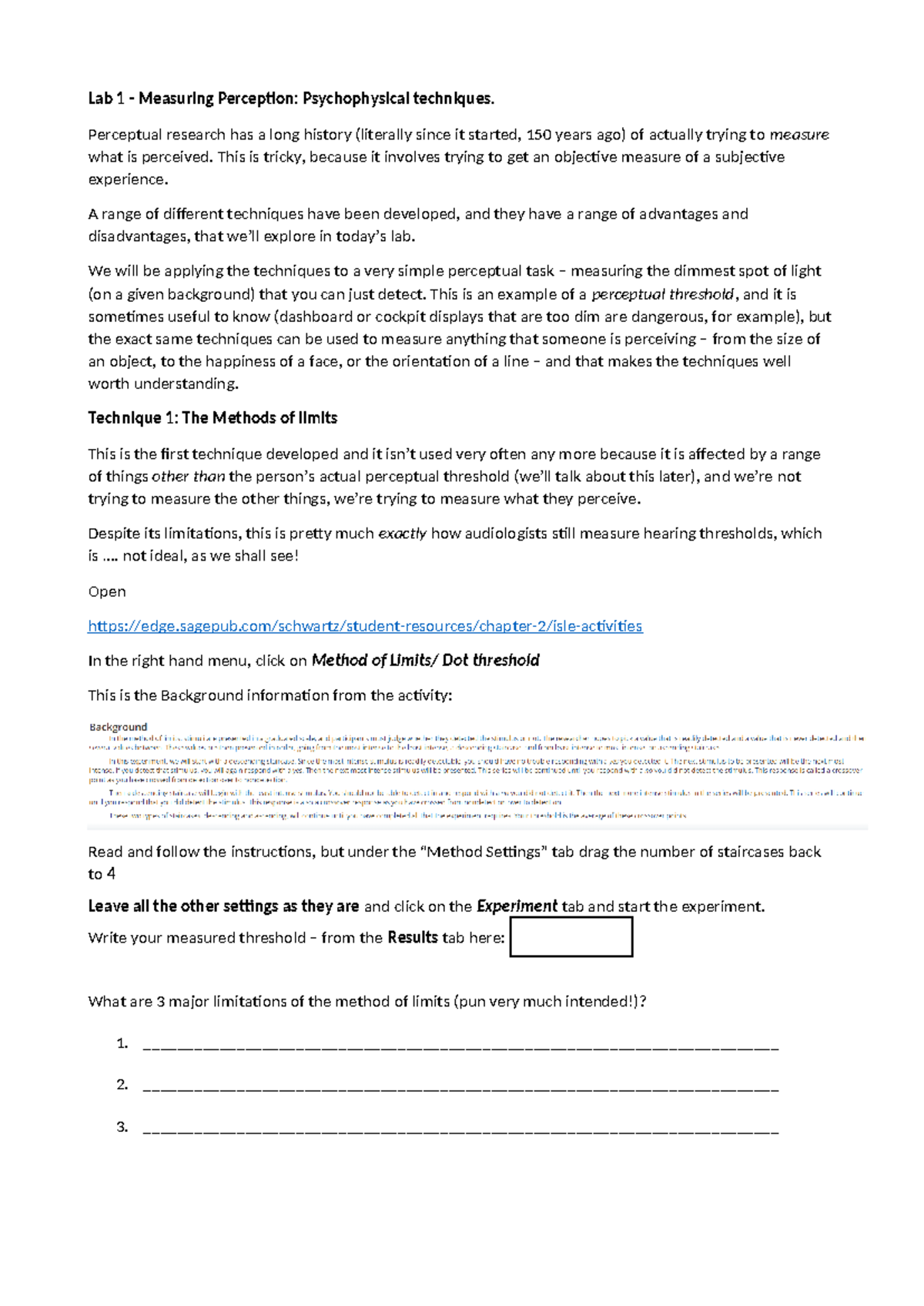 Lab 1 Measuring Perception - Lab 1 - Measuring Perception ...