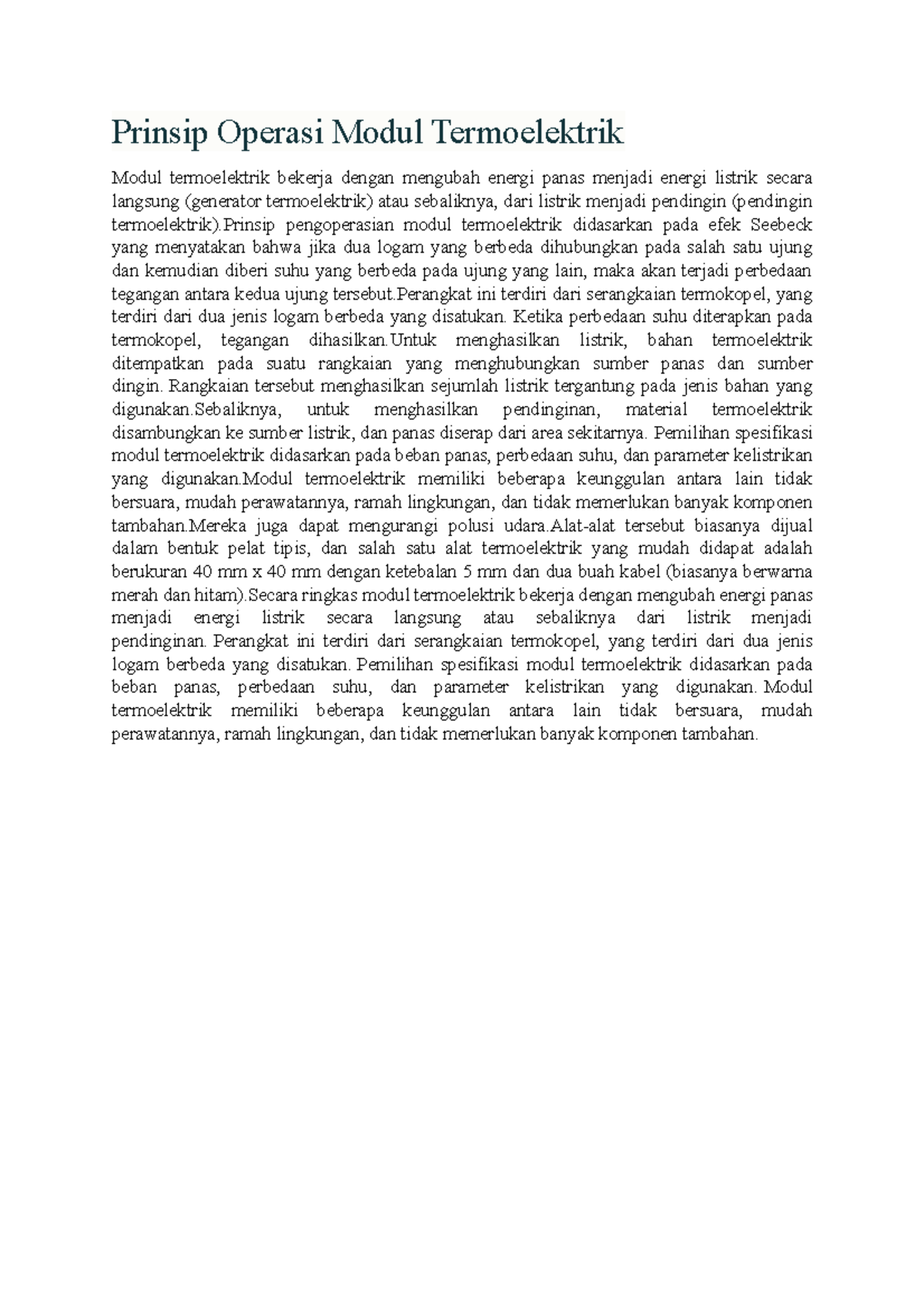 Prinsip Operasi Modul Termoelektrik - Prinsip pengoperasian modul ...