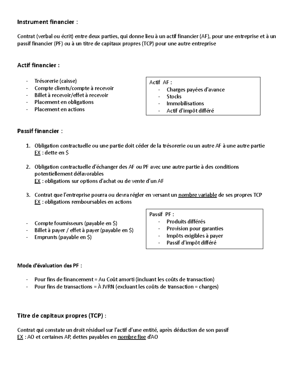 SCO3240 - Instruments financiers et Passif courant - Instrument ...