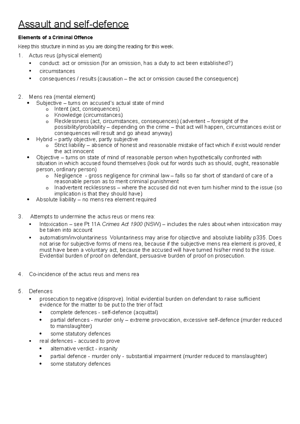 assault & self defence - Assault and Elements of a Criminal Offence ...