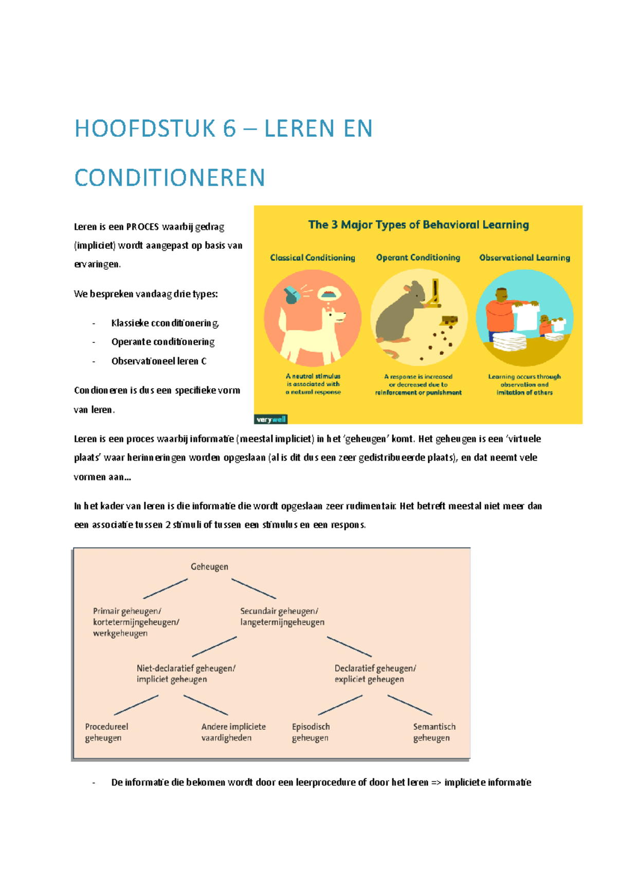 Hoofdstuk-6-conditioneren en leren - HOOFDSTUK 6 – LEREN EN CONDITIONEREN Leren is een PROCES ...