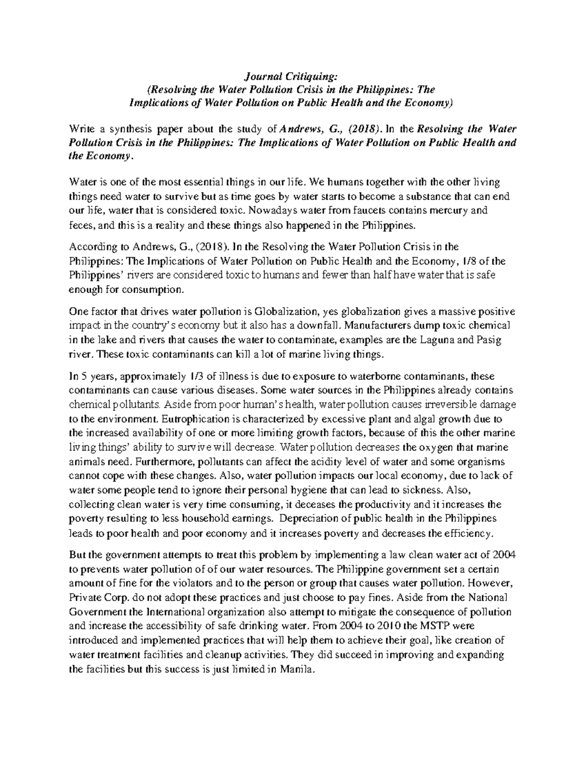 Geelec Assignment 5 - earth and ecosystem - Journal Critiquing ...