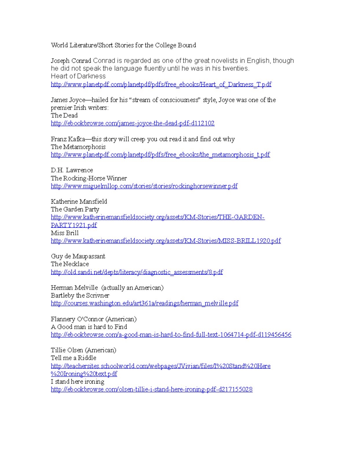 Great Short Stories for the College Bound Part 2 - World Literature ...