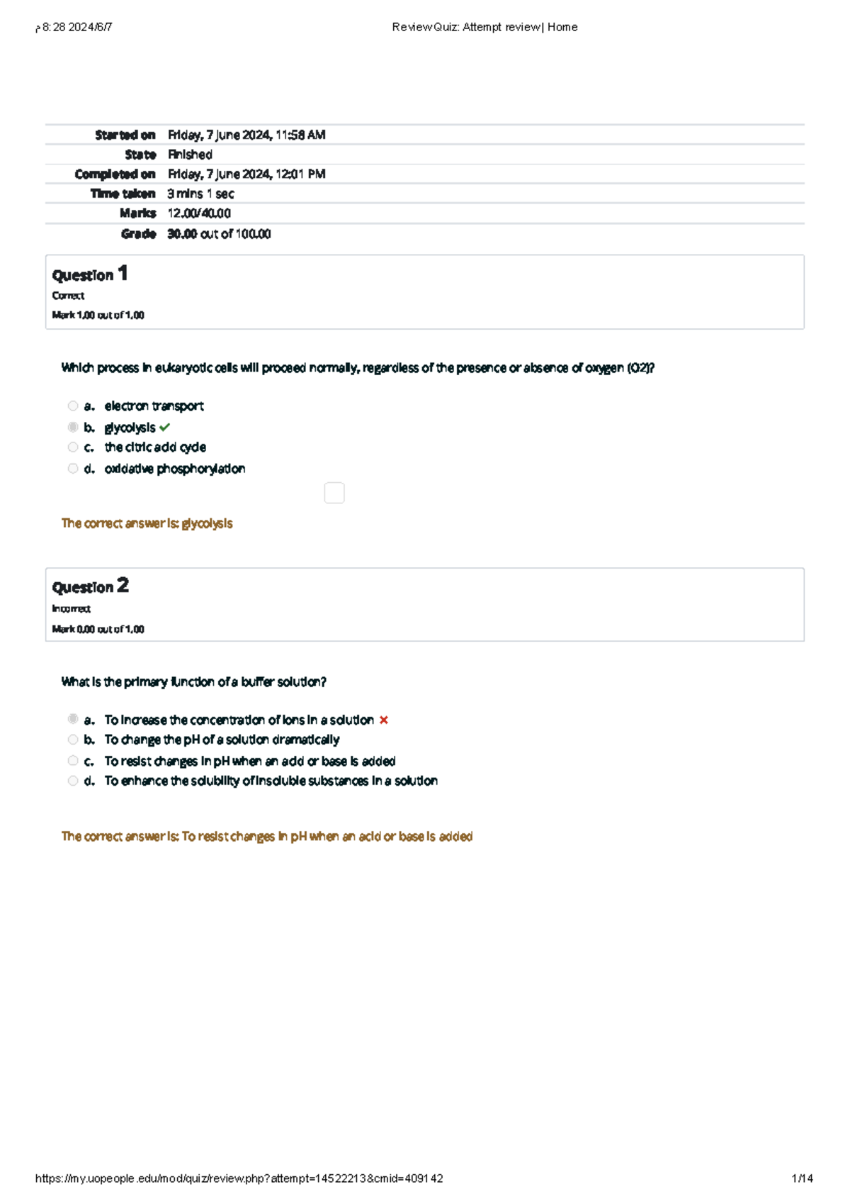 Biol 1121 Review Quiz Biol 1121 01 Started On Friday 7 June 2024 11 58 Am State Finished