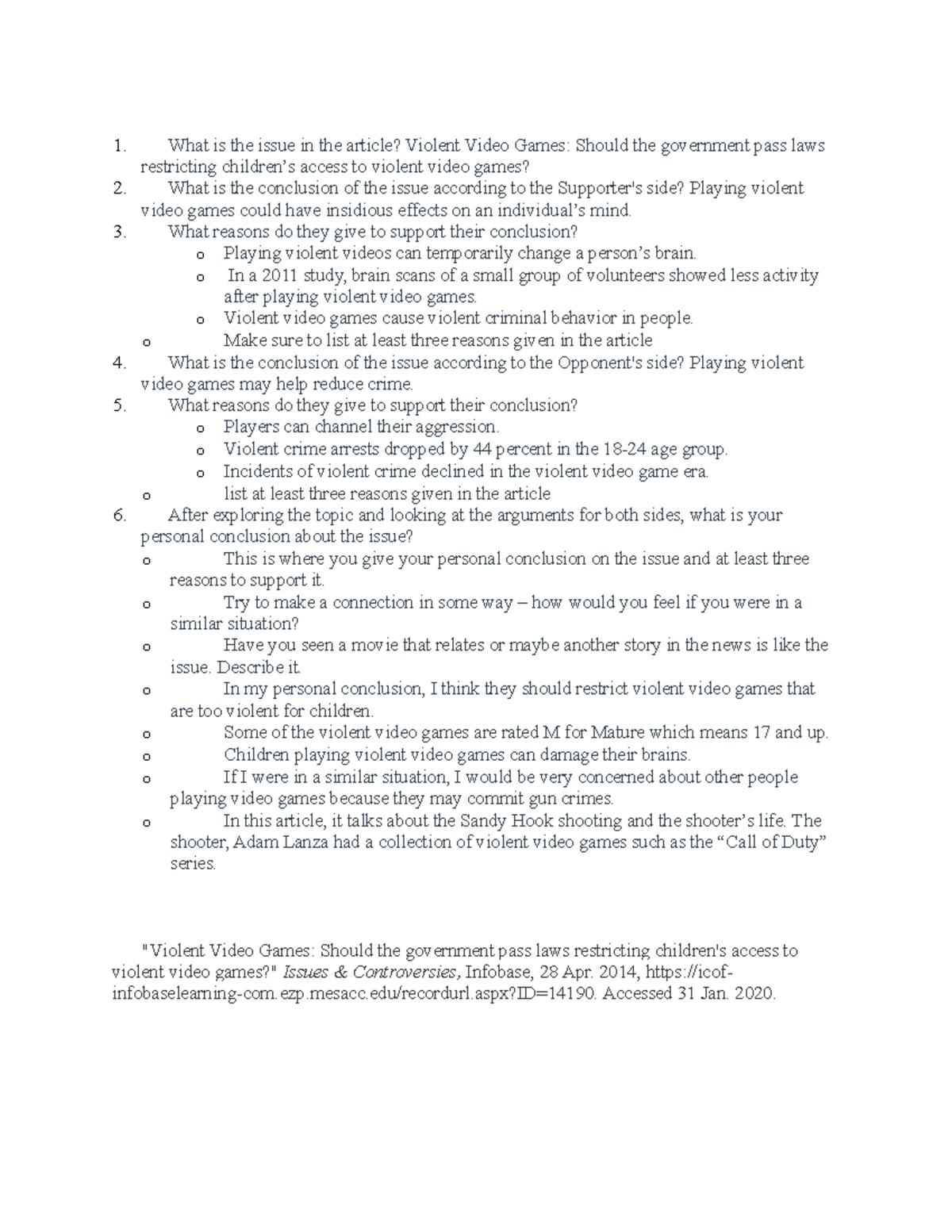 Critical Paper 1 Arguments - What is the issue in the article? Violent ...