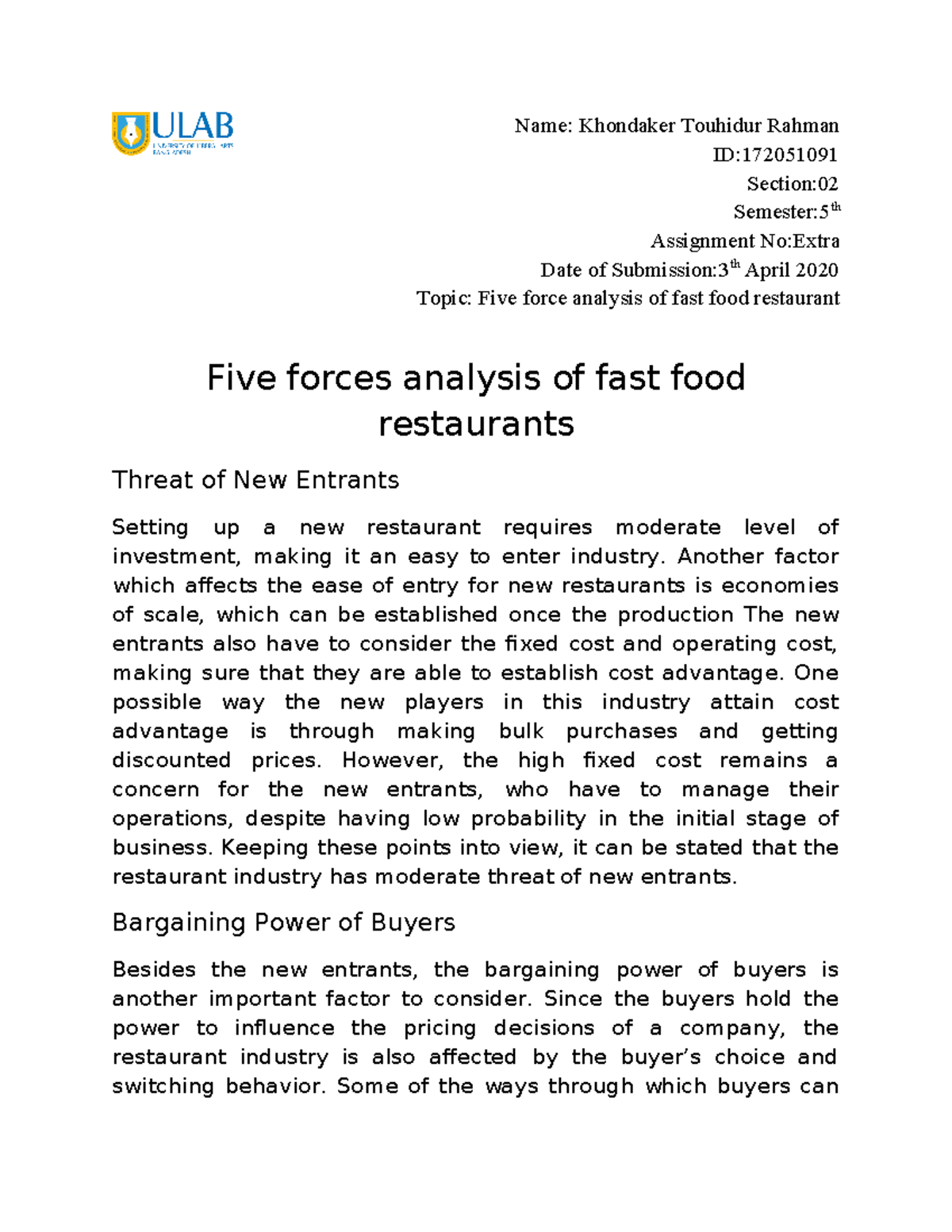 Scribd - five-forces-analysis-of-fast-food-restaurants - Name ...