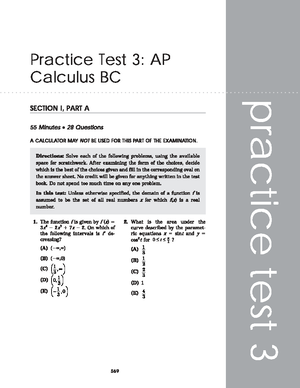 AP Calculus BC - Full Practice Exam w/ Answers 1 - AP® Calculus BC Exam SECTION I: Multiple ...