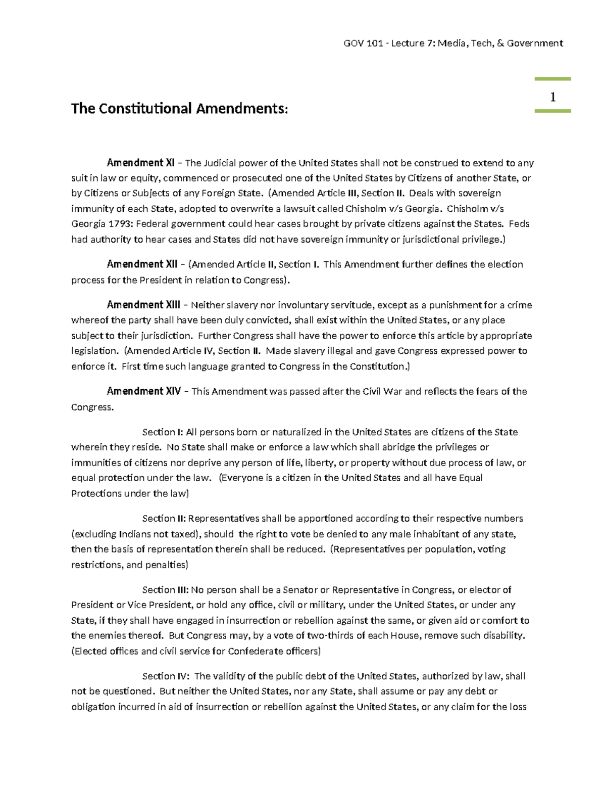 POL 101 Lecture 7 2022 - pols 101 - 1 The Constitutional Amendments ...