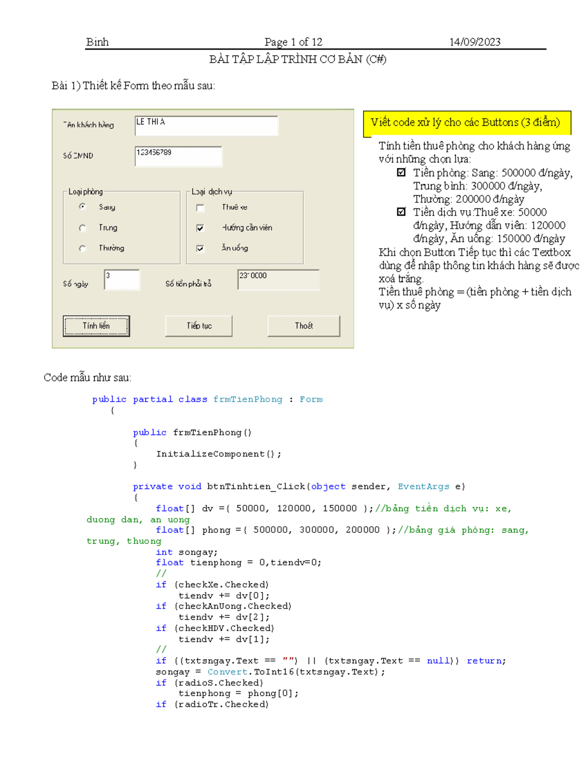 Baitap C# CB - dsd - BÀI TẬP LẬP TRÌNH CƠ BẢN (C#) Bài 1) Thiết kế Form ...