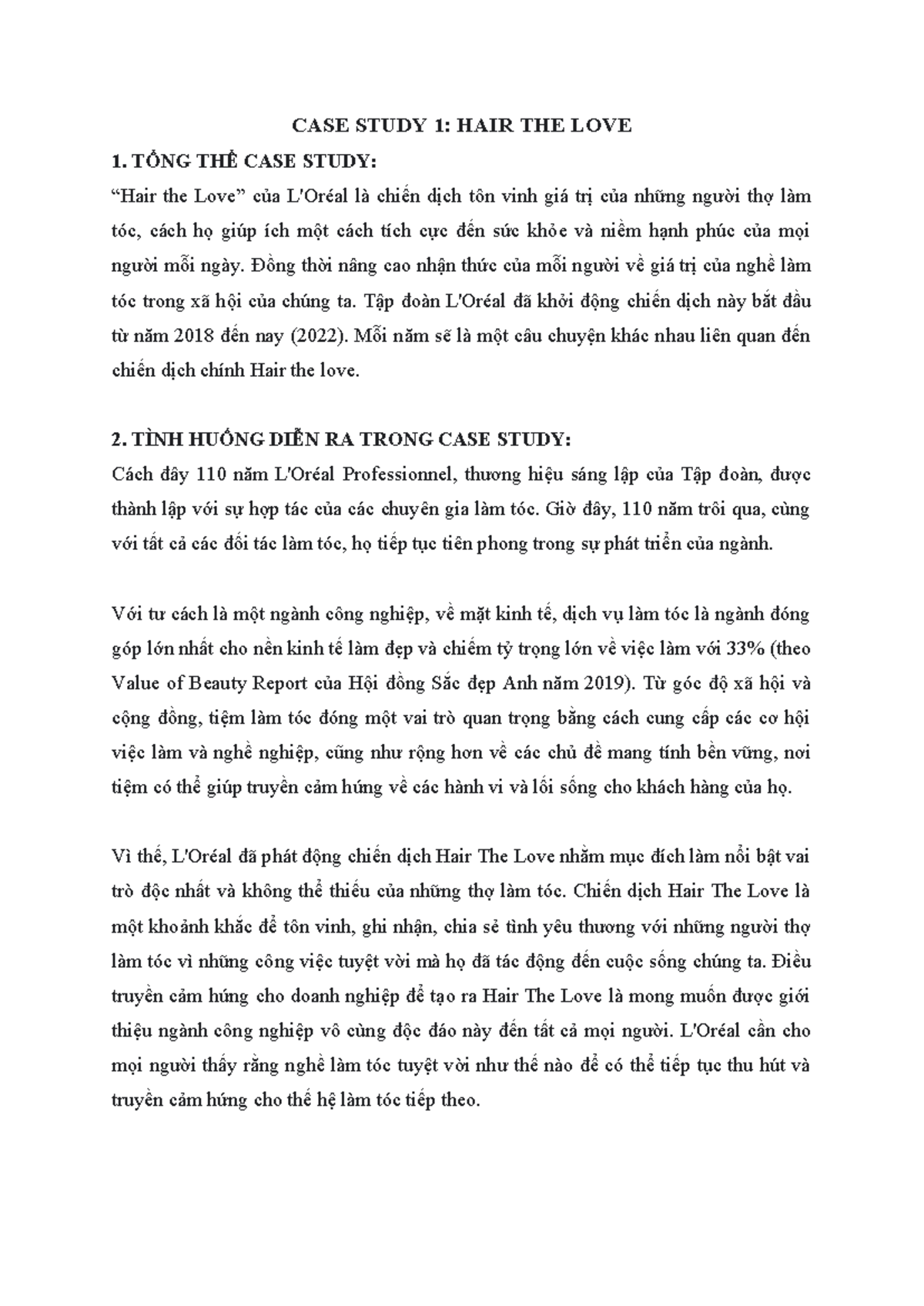 CASE- Study-1 -HAIR-THE-LOVE - CASE STUDY 1: HAIR THE LOVE 1. TỔNG THỂ ...