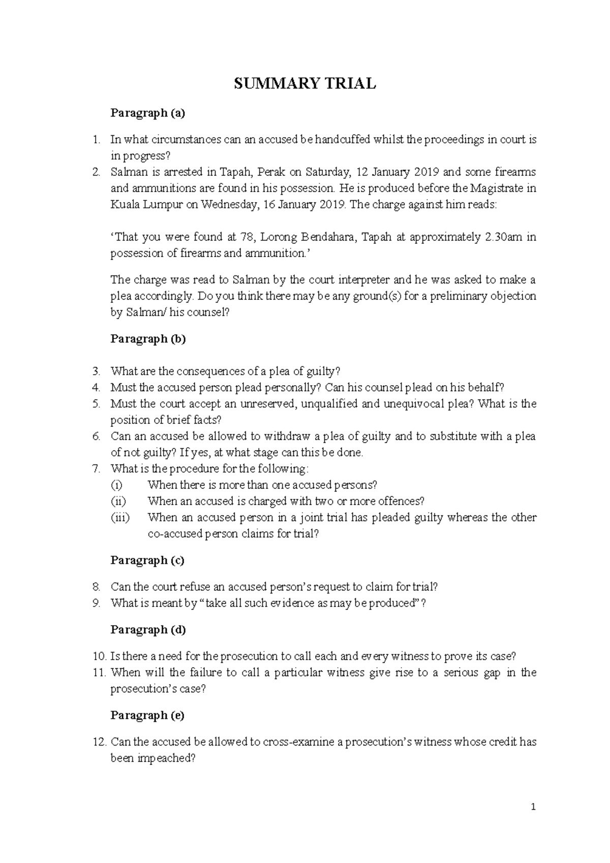 CPC Tutorial question - SUMMARY TRIAL Paragraph (a) In what ...