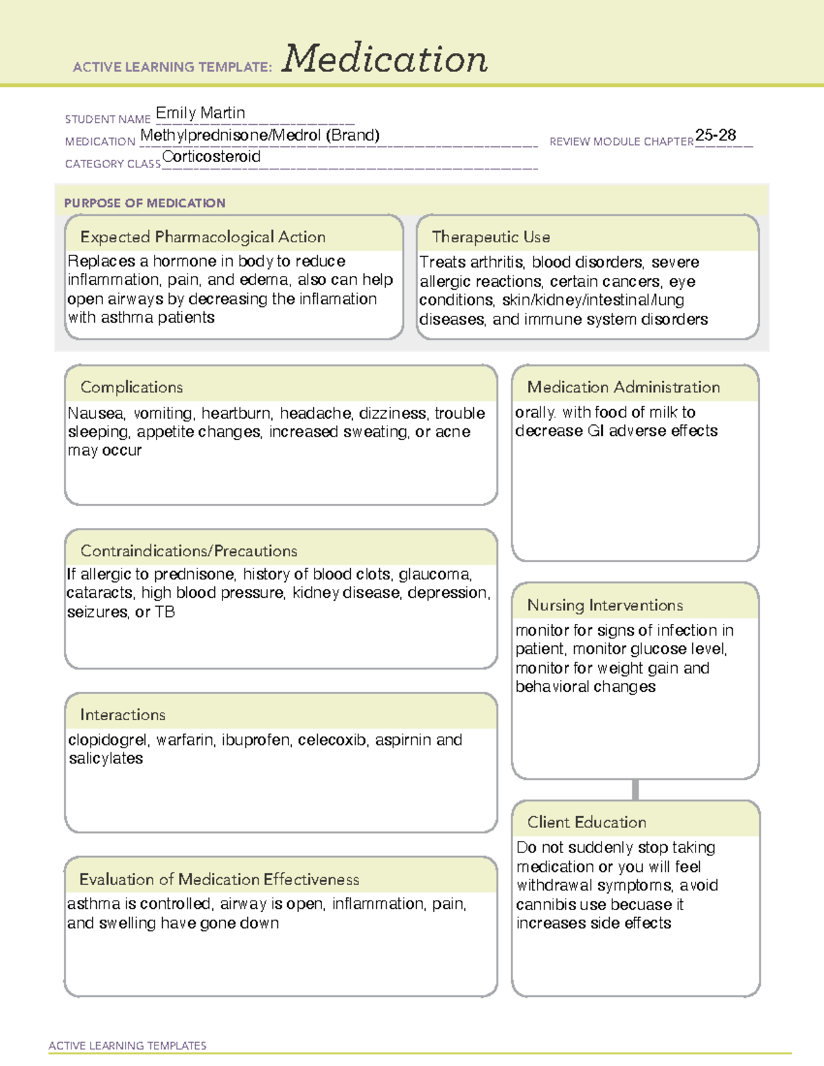 Methylprednisone - ACTIVE LEARNING TEMPLATES Medication STUDENT NAME ...
