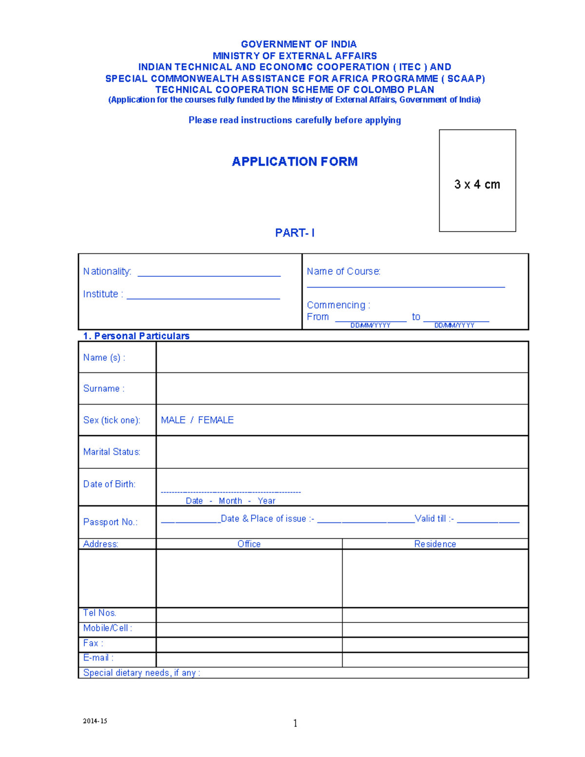Sample Application - ASsaSAsASsasaSas - GOVERNMENT OF INDIA MINISTRY OF ...