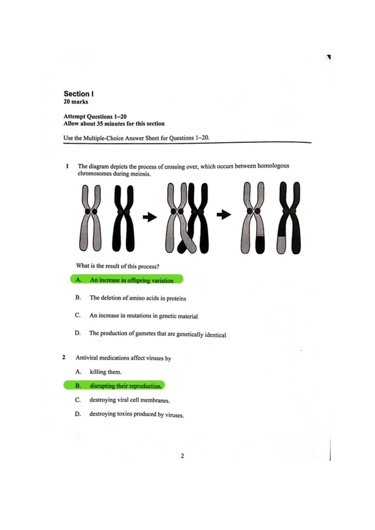 2021 CSSA biology MC - hsc bio - Section I 20 marks Attempt Questions ...