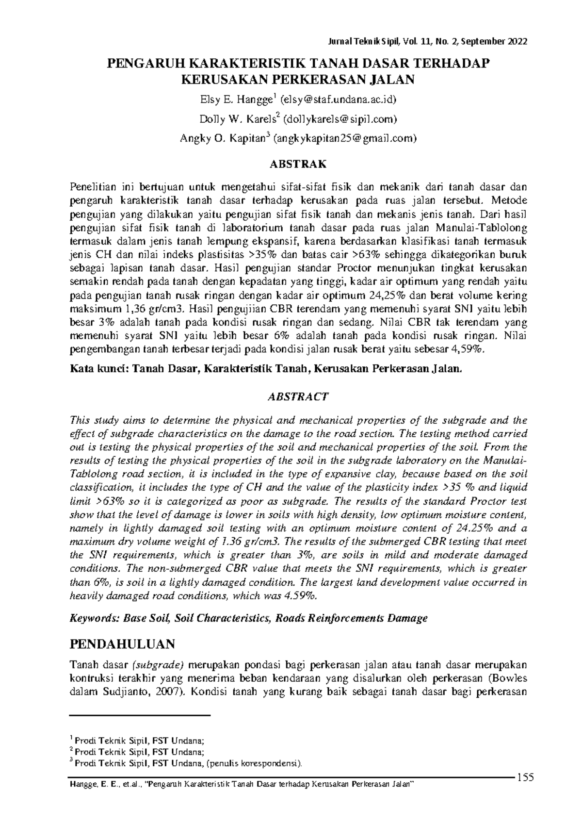 532-Article Text-964-1-10-20221103 - PENGARUH KARAKTERISTIK TANAH DASAR TERHADAP KERUSAKAN - Studocu