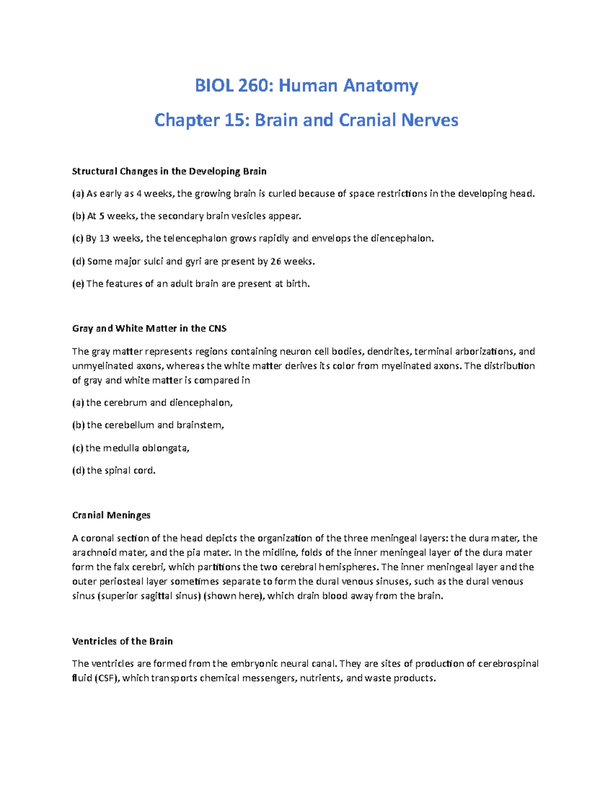 Anatomy Chapter 15 (Important) - BIOL 260: Human Anatomy Chapter 15 ...