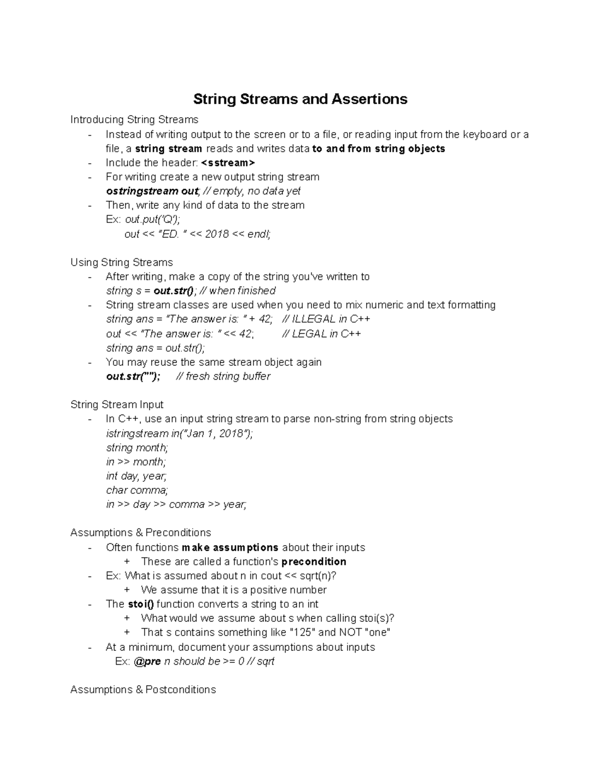 Chapter 13 - String Streams and Assertions - String Streams and ...
