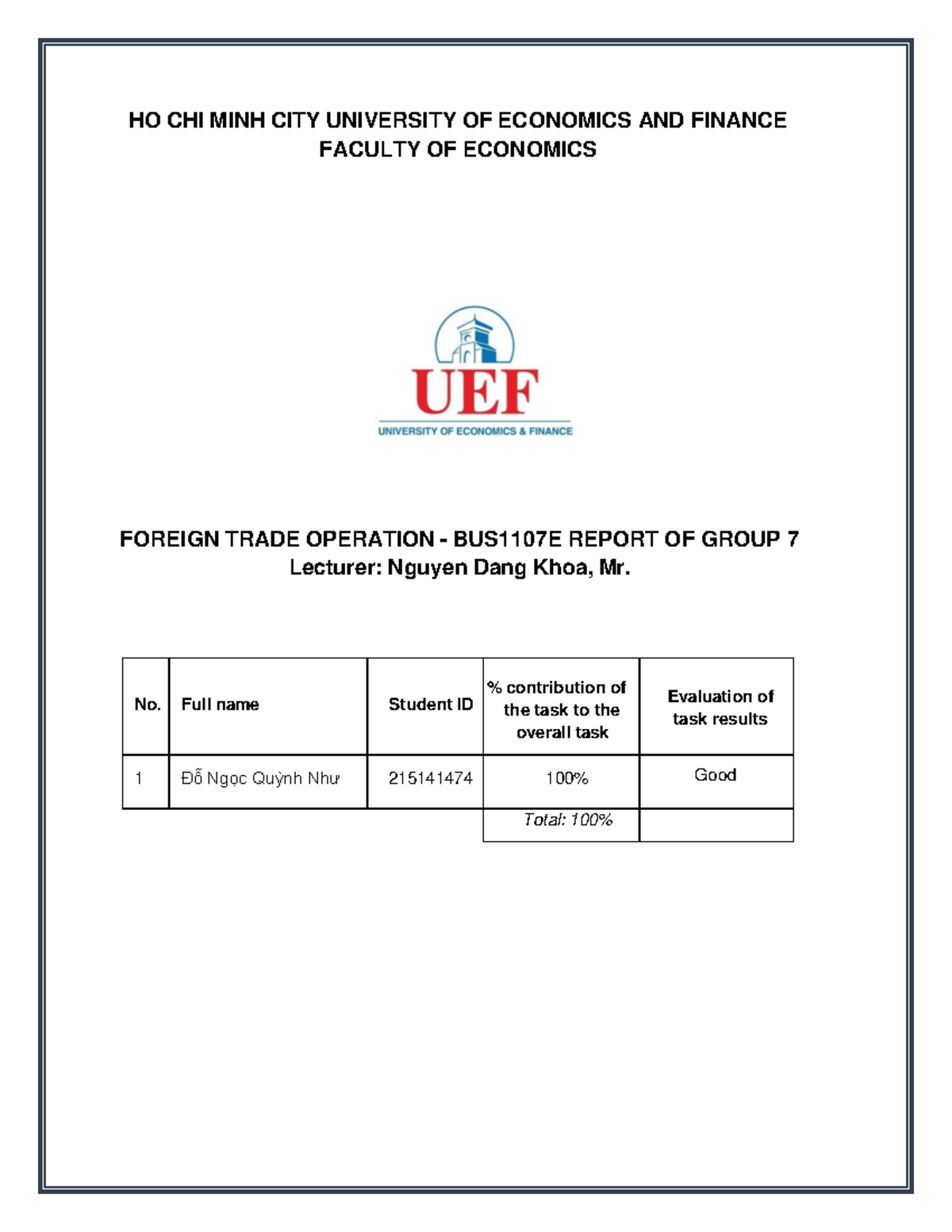 Group X 05E - HO CHI MINH CITY UNIVERSITY OF ECONOMICS AND FINANCE ...