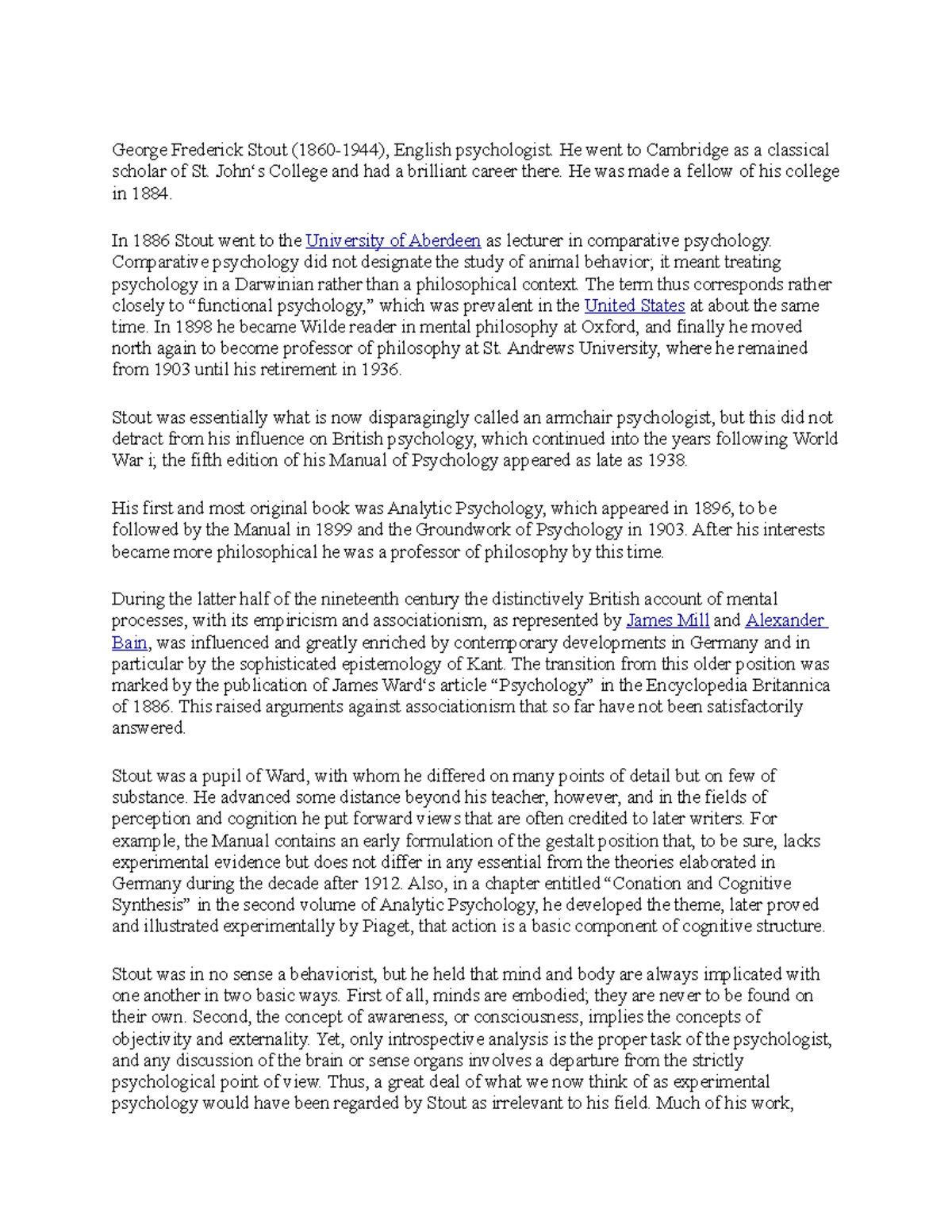 History Of Stout Psych - George Frederick Stout (1860-1944), English ...