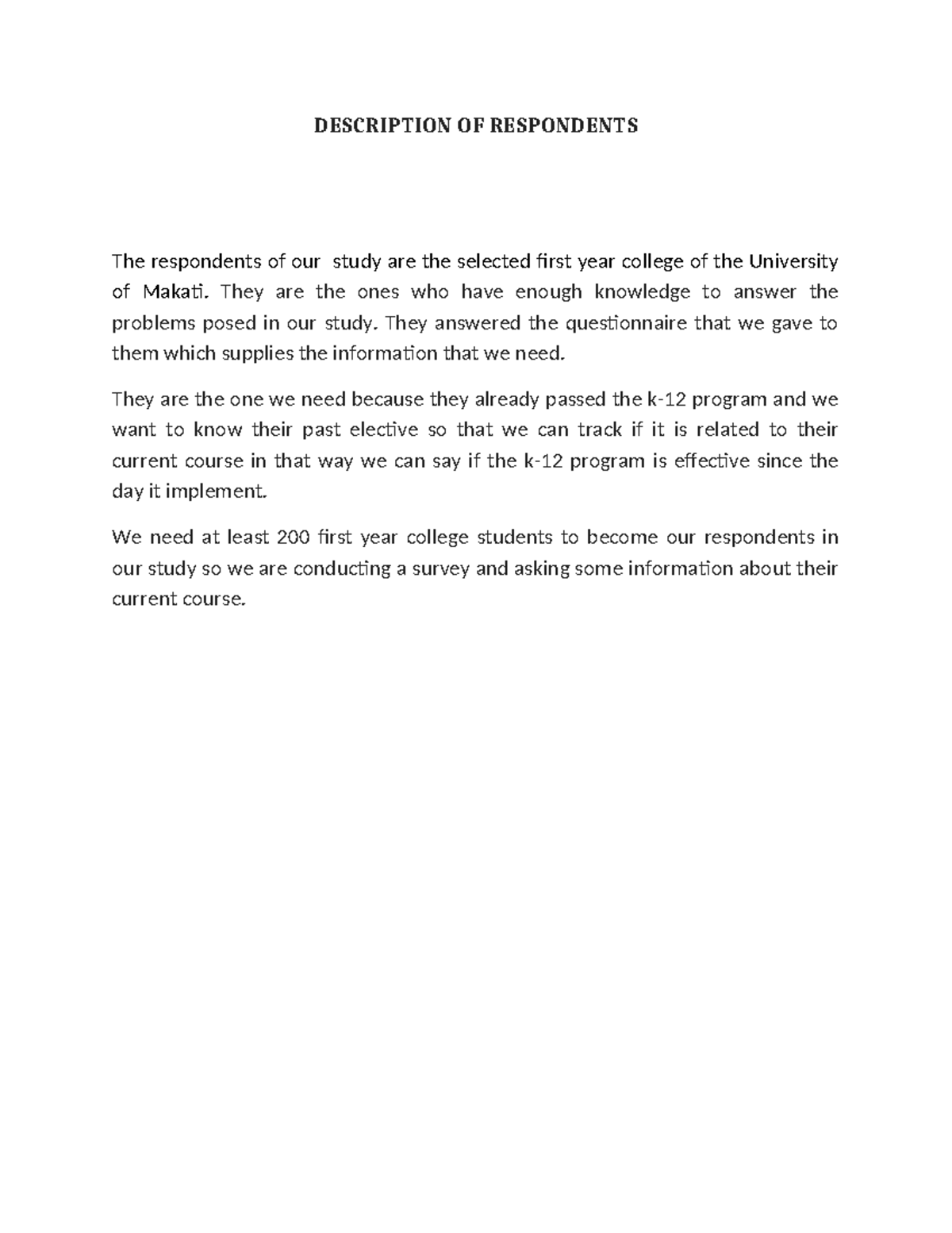 Description OF Respondents - DESCRIPTION OF RESPONDENTS The respondents ...