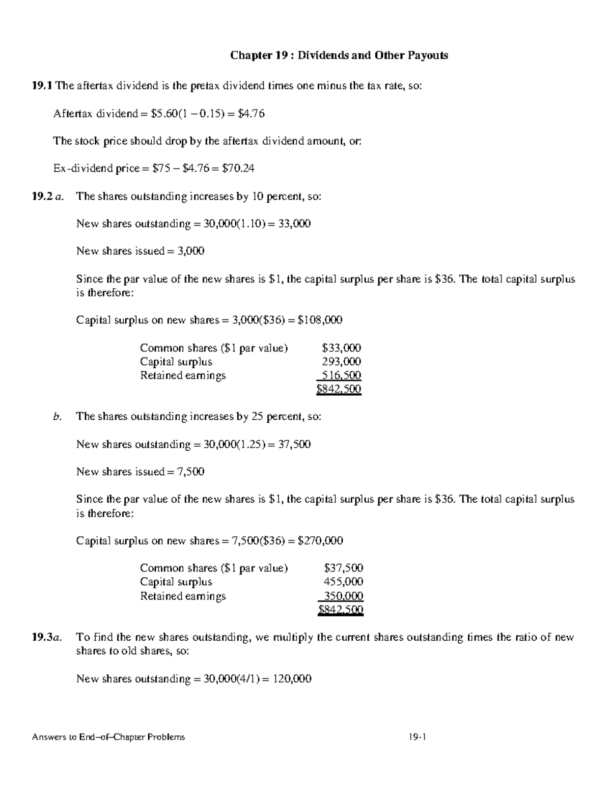 Chapter 19 Soln - Practice problems solutions - Chapter 19 : Dividends ...