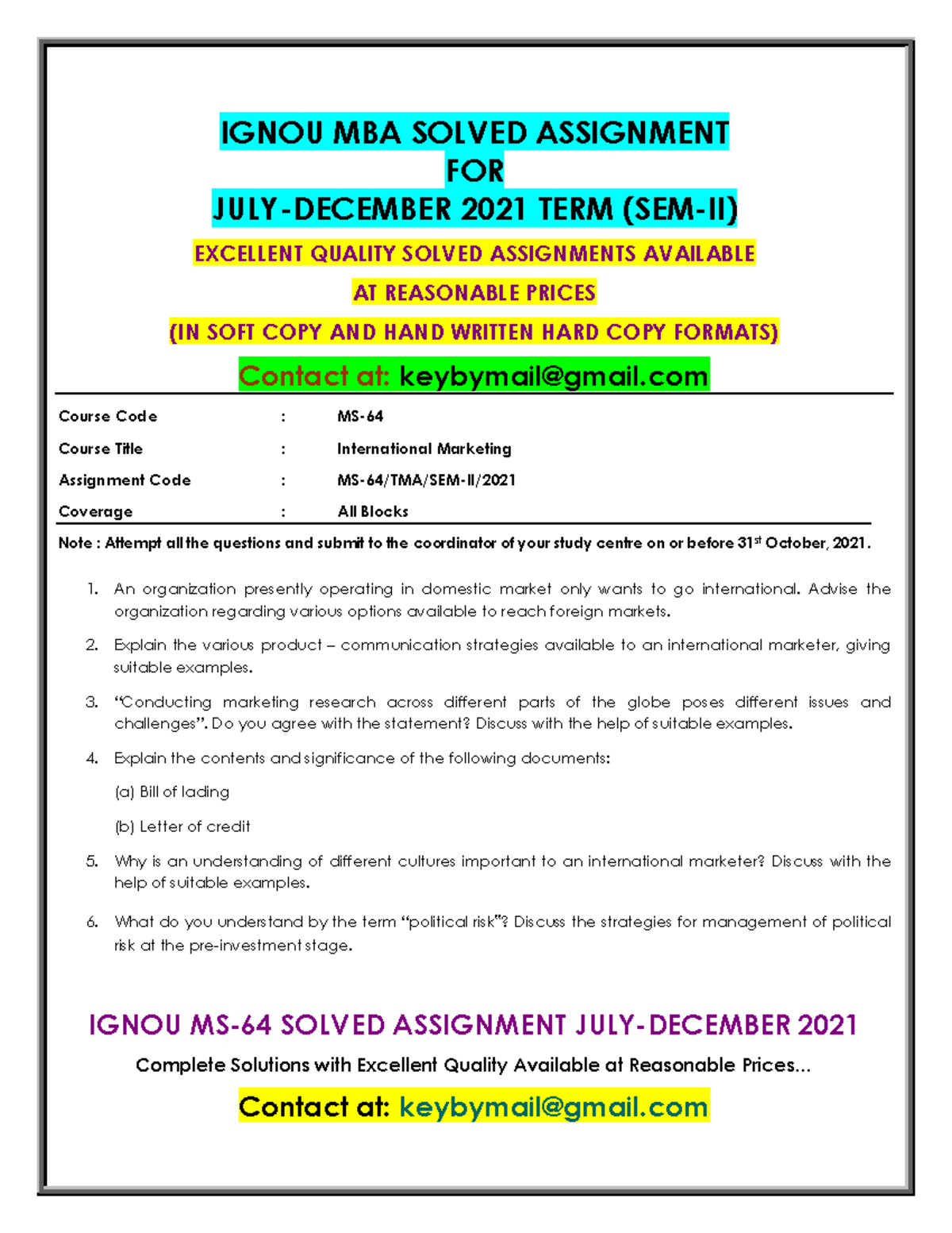 Ms 64 Solved Assignment July December 2021 Term Sem Ii Ignou Mba Solved Assignment For