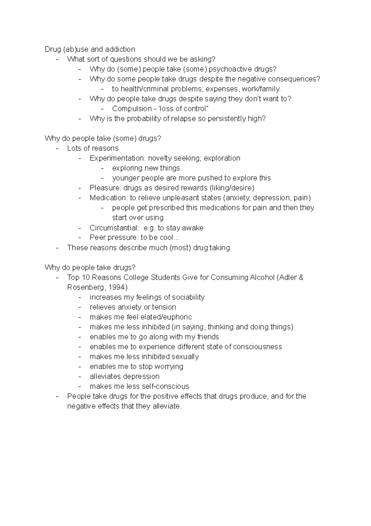 Lecture 18- theories of addiction 1 - Drug (ab)use and addiction - What ...