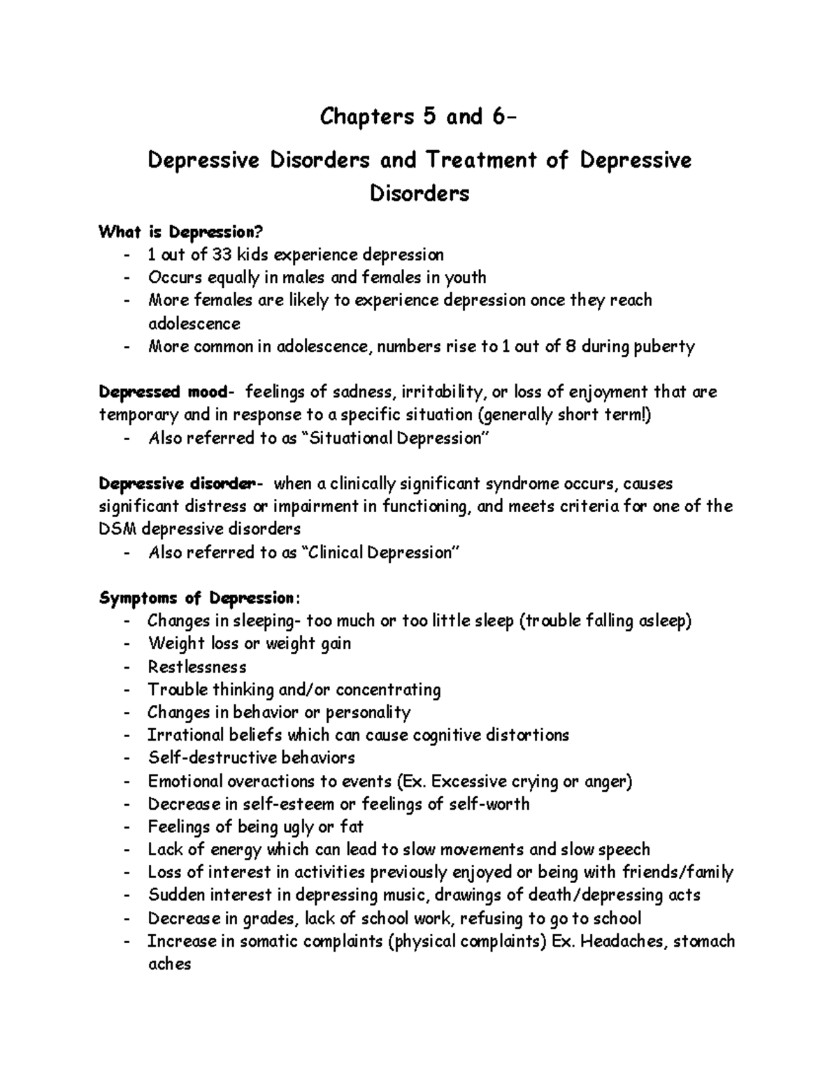 Chapters 5 and 6 Painter Depression - Chapters 5 and 6- Depressive ...