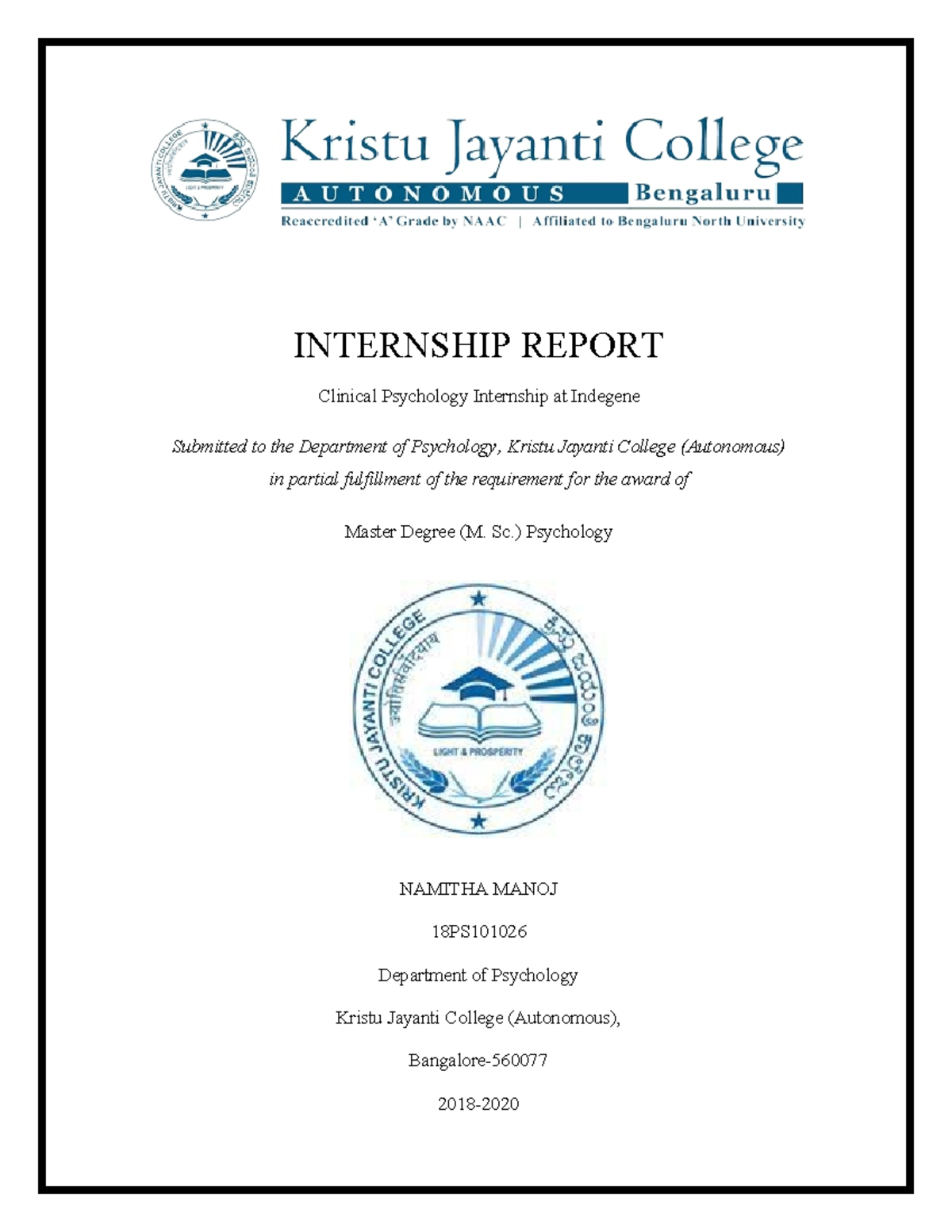 Internship report sample - INTERNSHIP REPORT Clinical Psychology ...