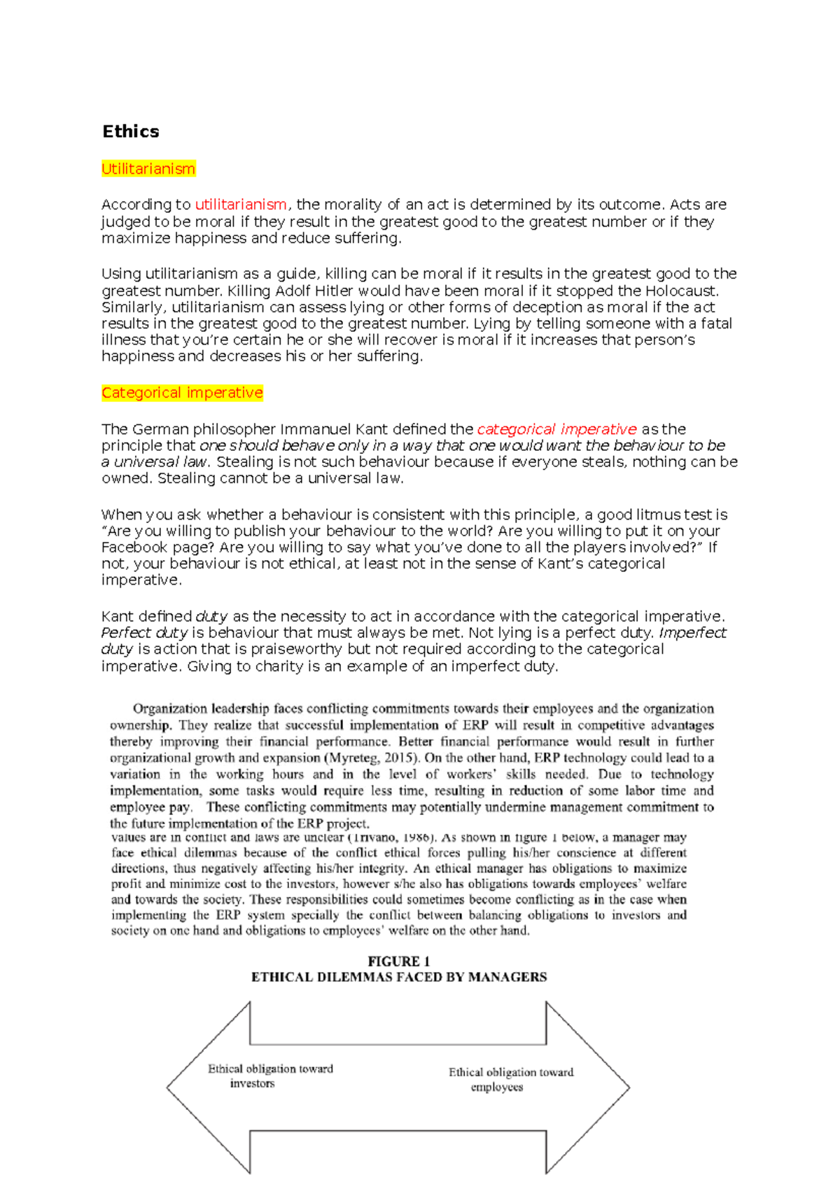 Ethics summary that will be useful during exam/tutorial - Ethics ...